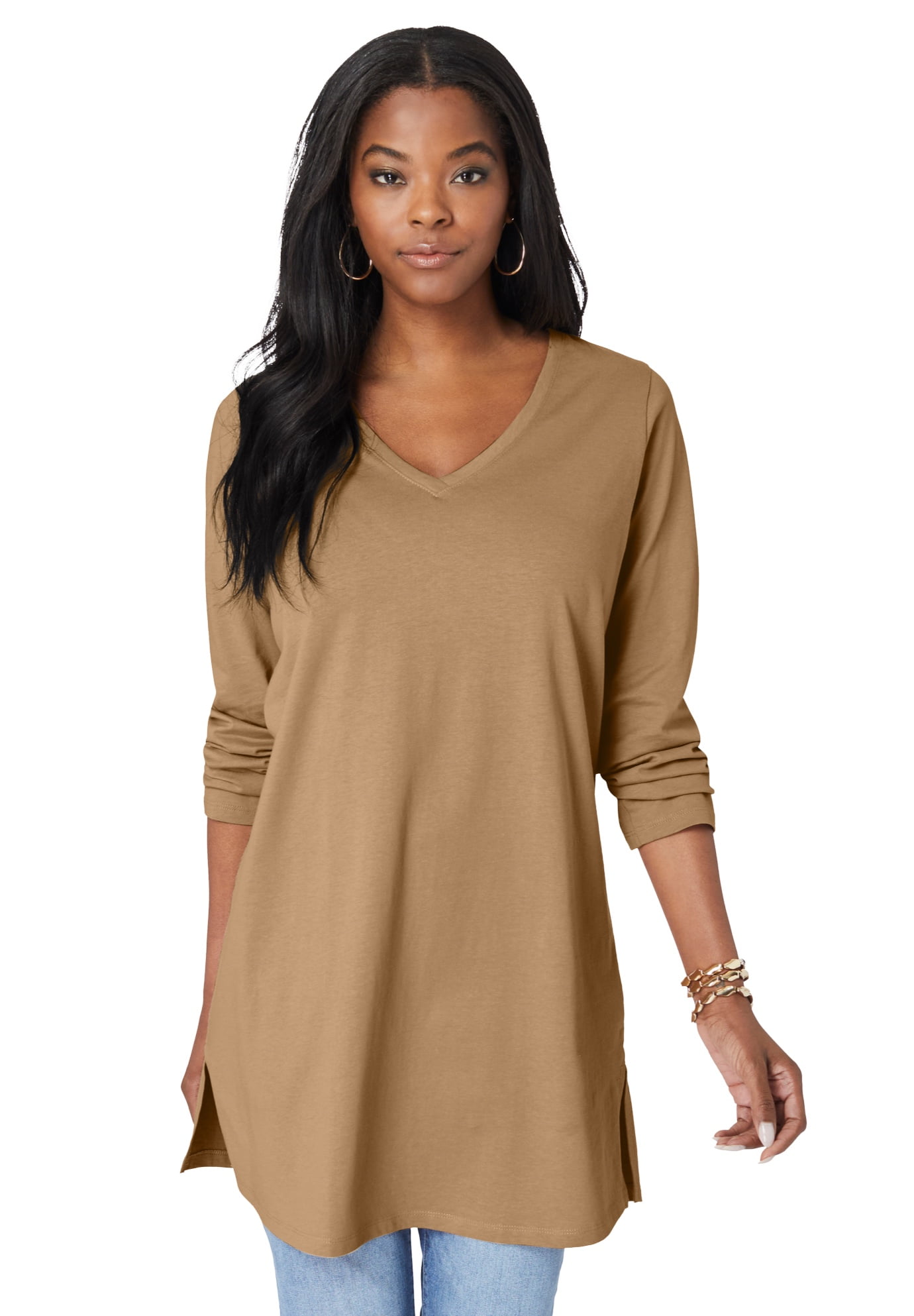 Roamans Womens Plus Size Long Sleeve V Neck Ultimate Tunic S Soft