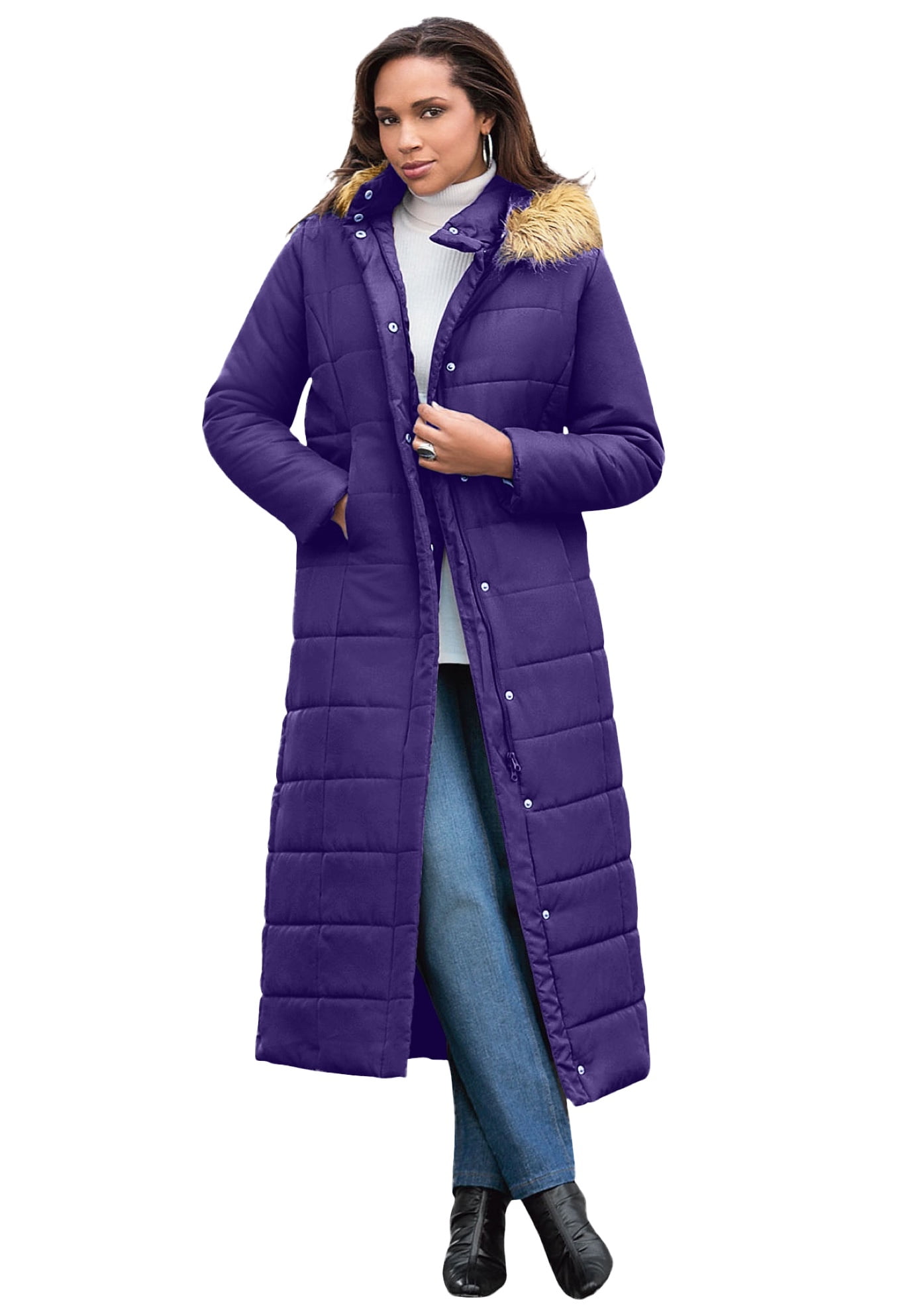 Roaman's Women's Plus Size Maxi Length Quilted Puffer Jacket - Walmart.com