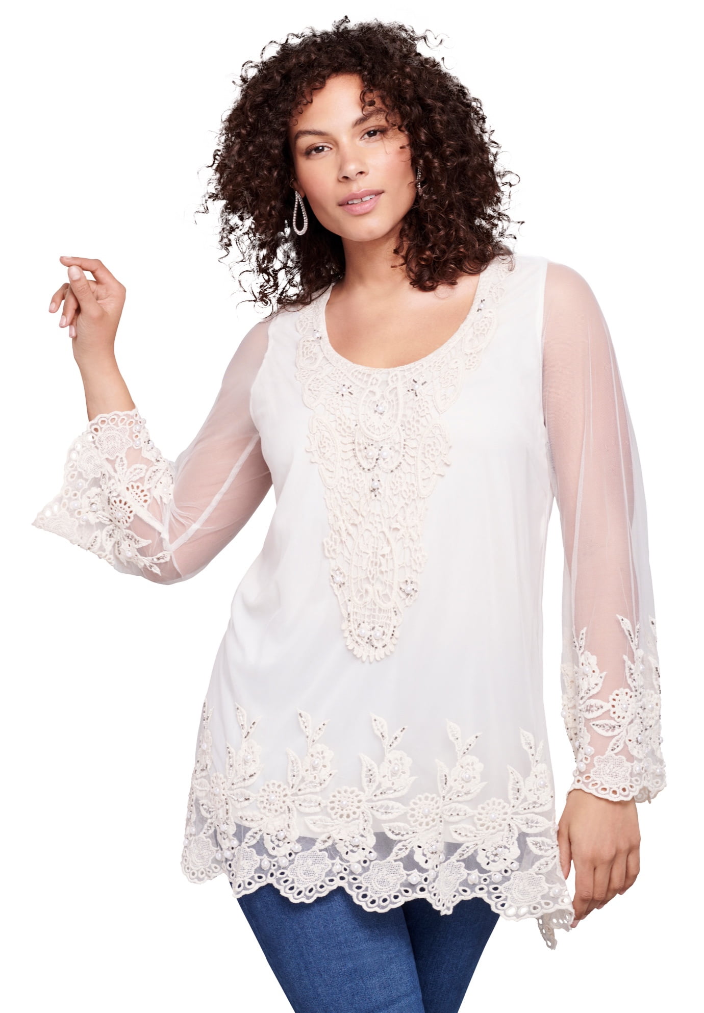 Roaman's Women's Plus Size Mesh Embellished Tunic - Walmart.com