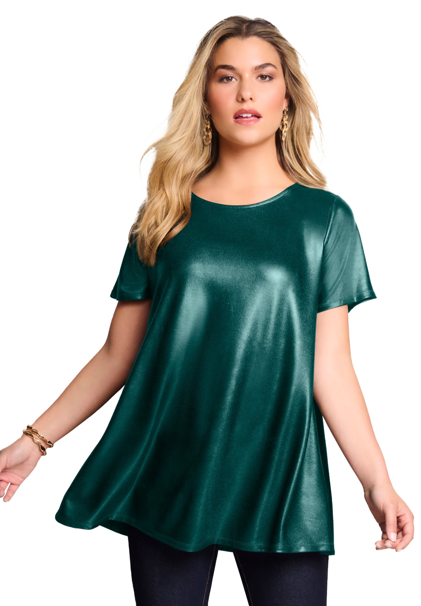 Roaman's Women's Plus Size Metallic Swing Tee - Walmart.com