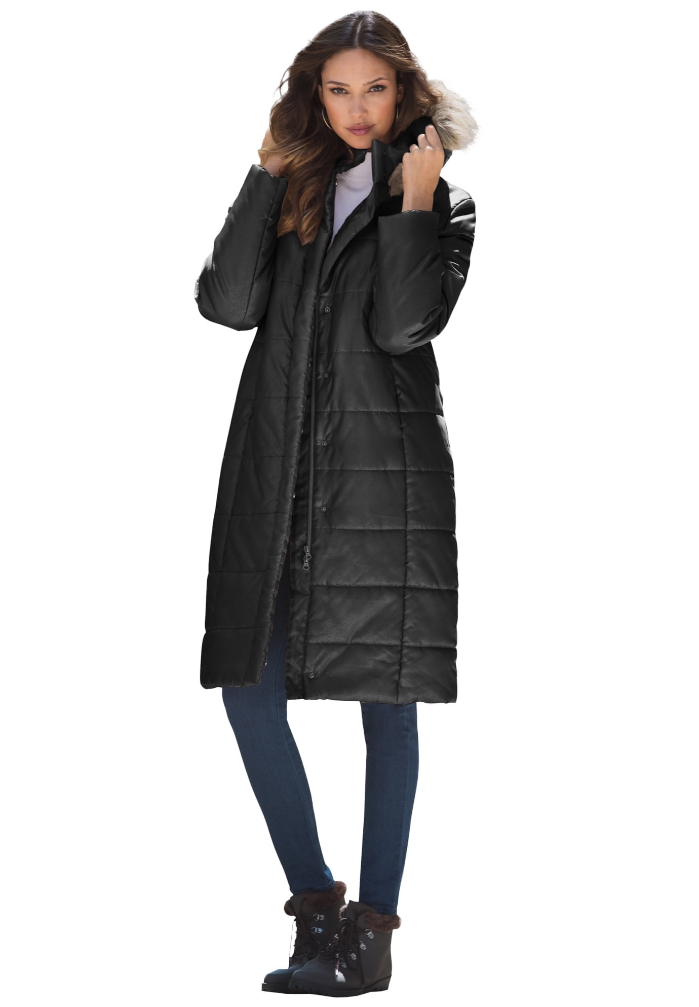 Roaman's Plus Size Women's Mid-Length Quilted Puffer Winter Jacket with ...
