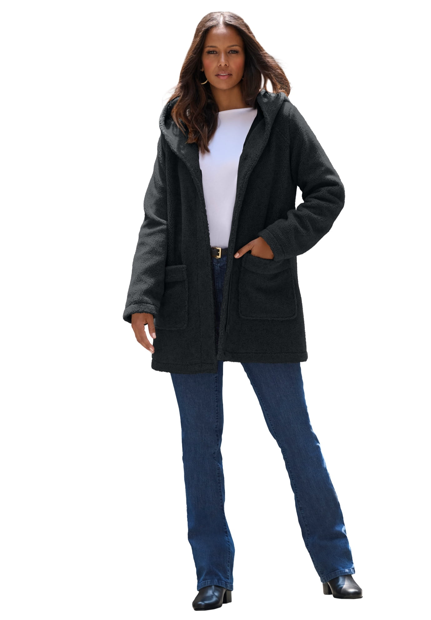 Roaman's Women's Plus Size Hooded Teddy Fleece Coat. - Walmart.com