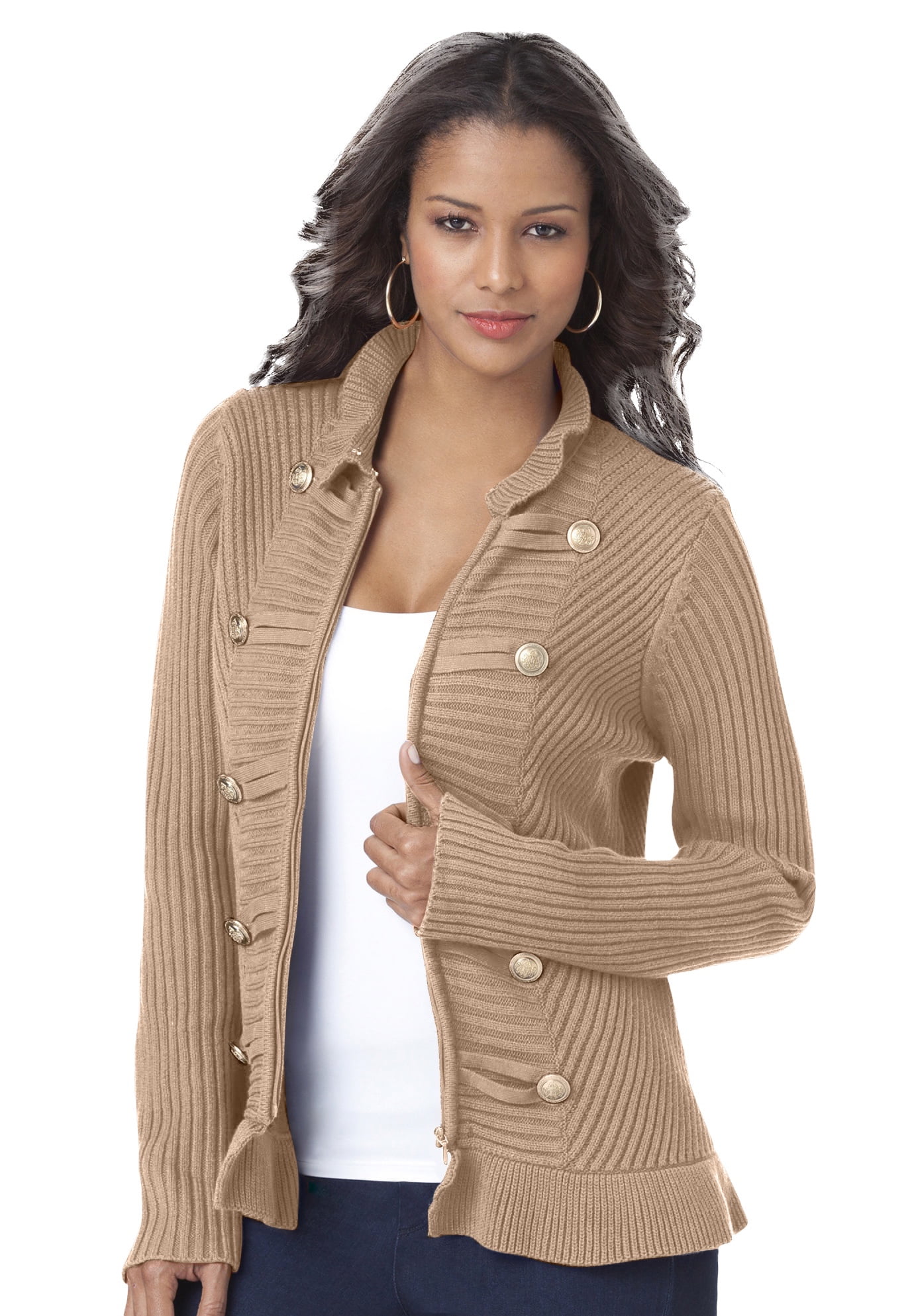 Roaman's Women's Plus Size Military Cardigan Sweater - Walmart.com