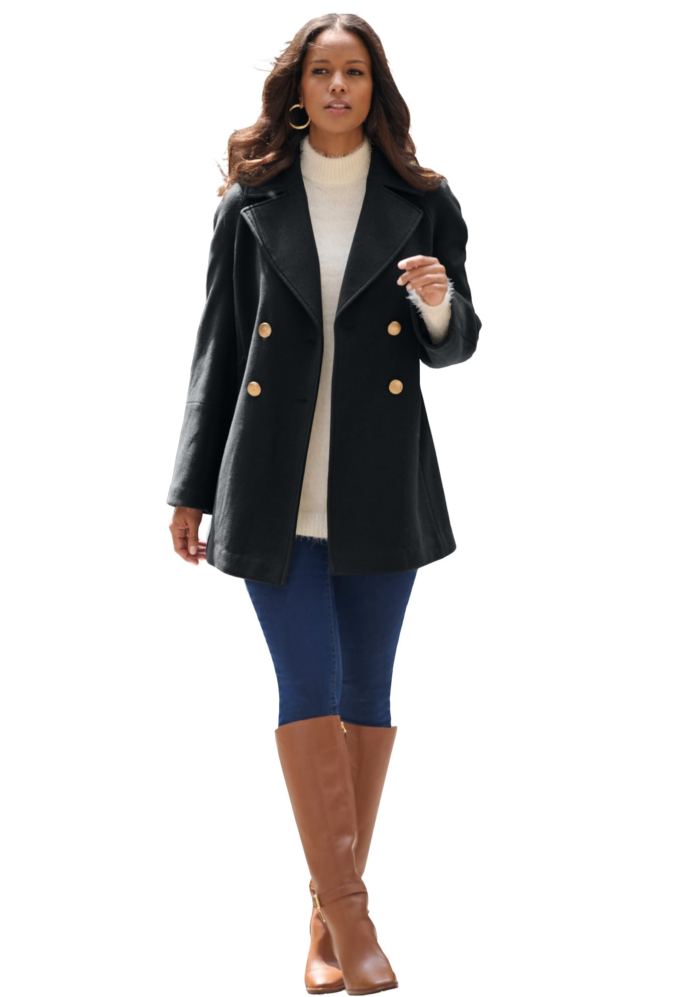 Roaman's Women's Plus Size Wool Blend A-Line Peacoat - Walmart.com