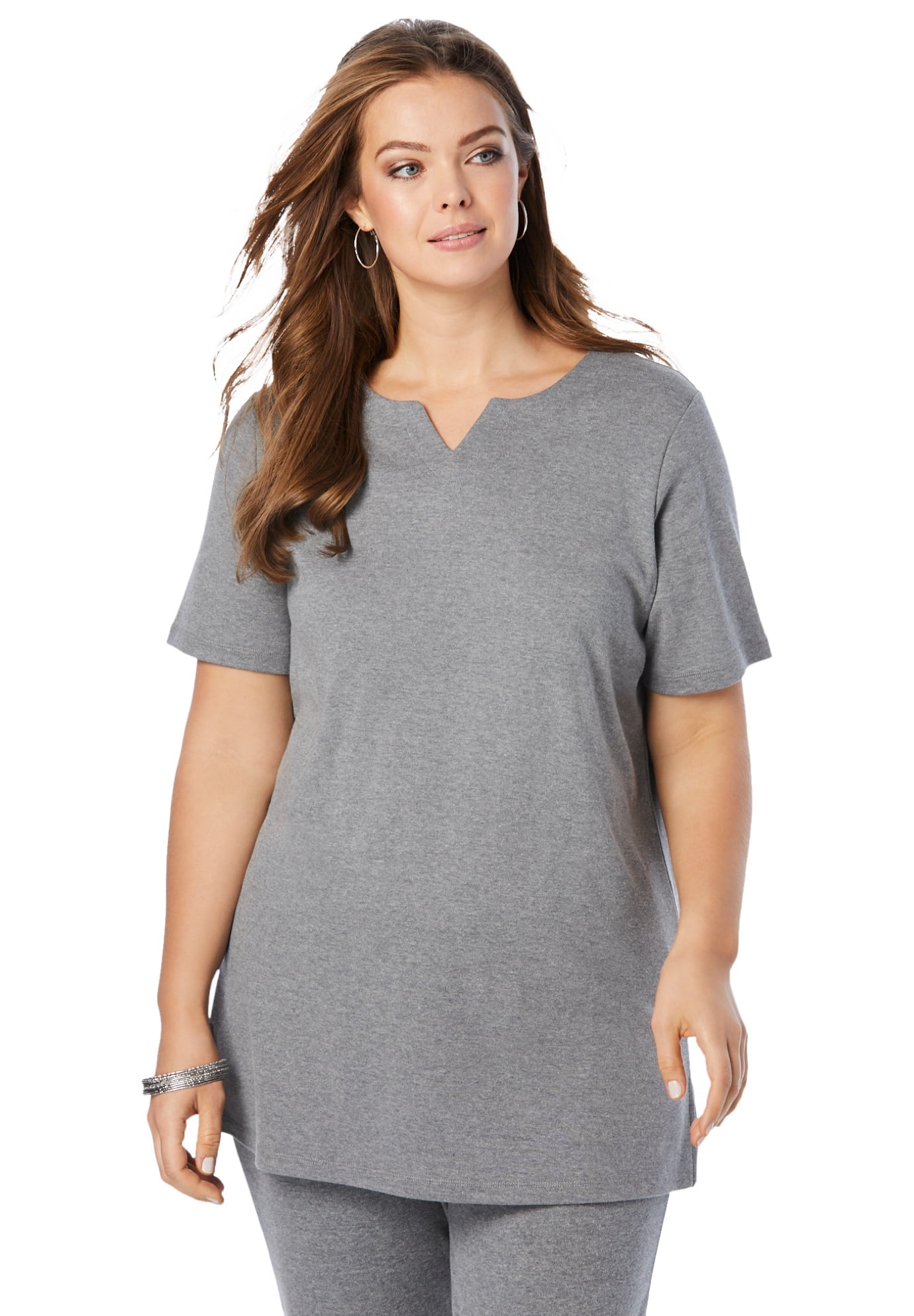Roaman's Women's Plus Size Notch Neck Soft Knit Tunic - Walmart.com
