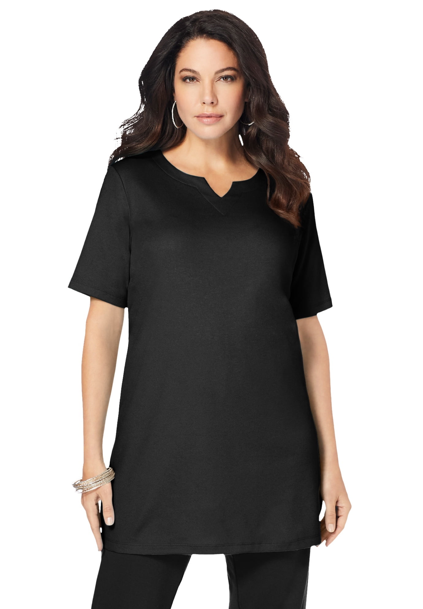 Roaman's Women's Plus Size Notch Neck Soft Knit Tunic - Walmart.com