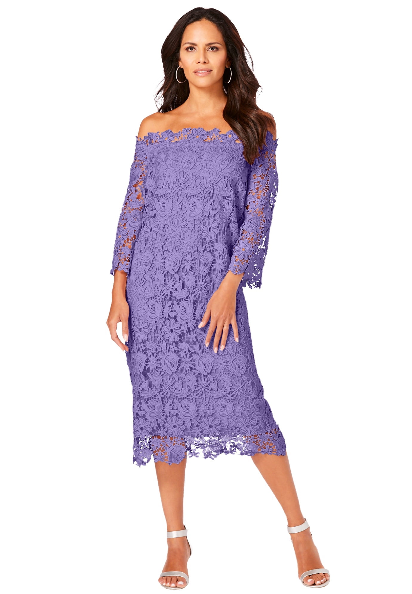 Roaman's Women's Plus Size Off-The-Shoulder Lace Dress Dress - Walmart.com