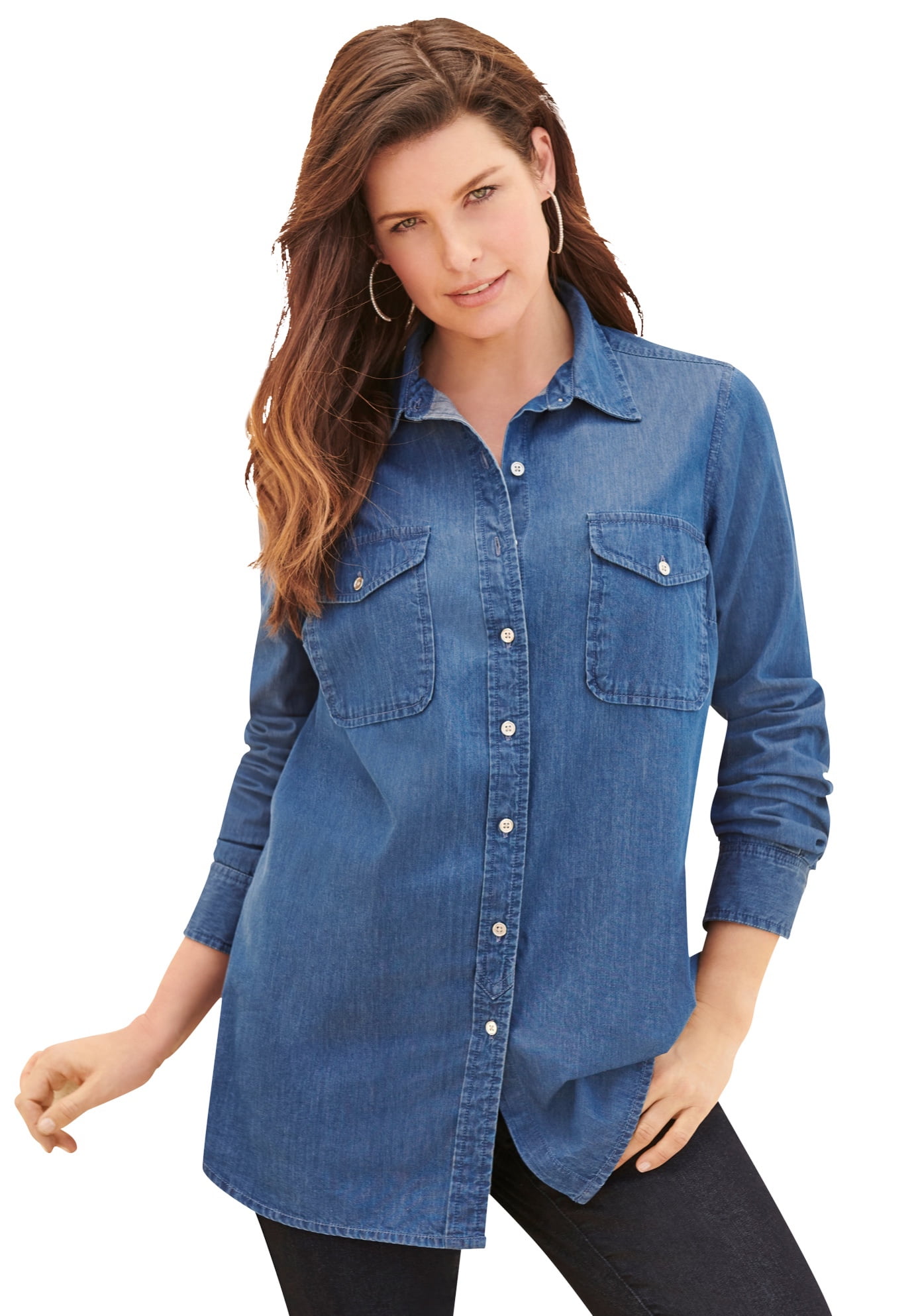 Roaman's Women's Plus Size Olivia Denim Big Shirt - Walmart.com