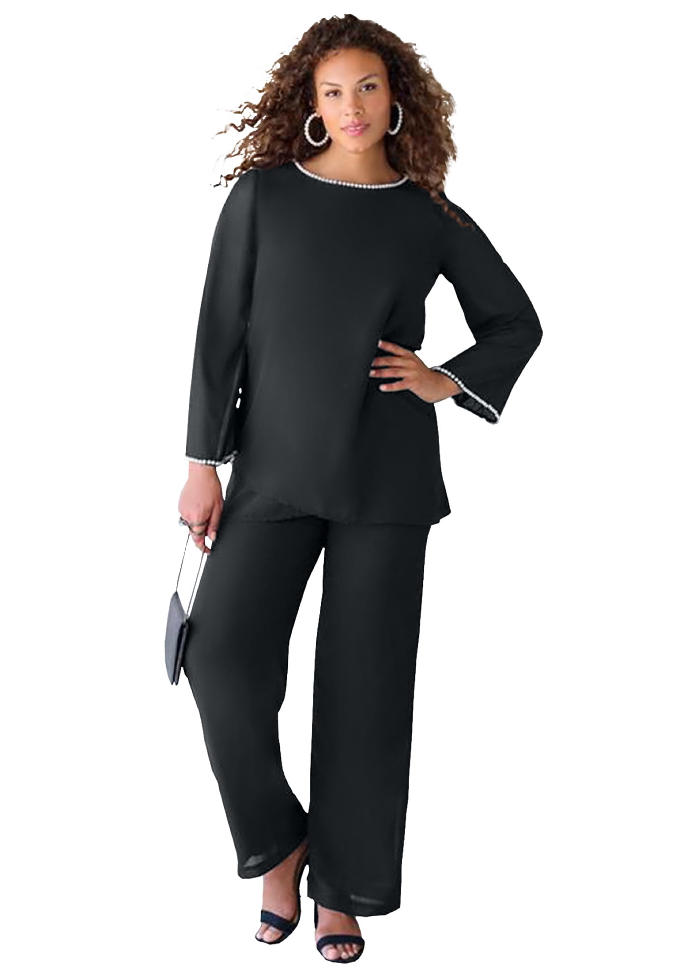 Roaman's Women's Plus Size Pearl-Trim Pant Set - Walmart.com