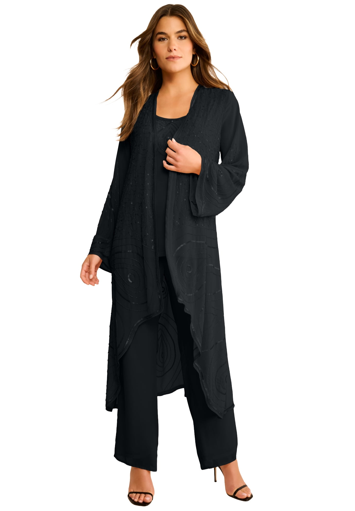 Roaman's Women's Plus Size Petite Plus Size Beaded Georgette 3-Piece ...
