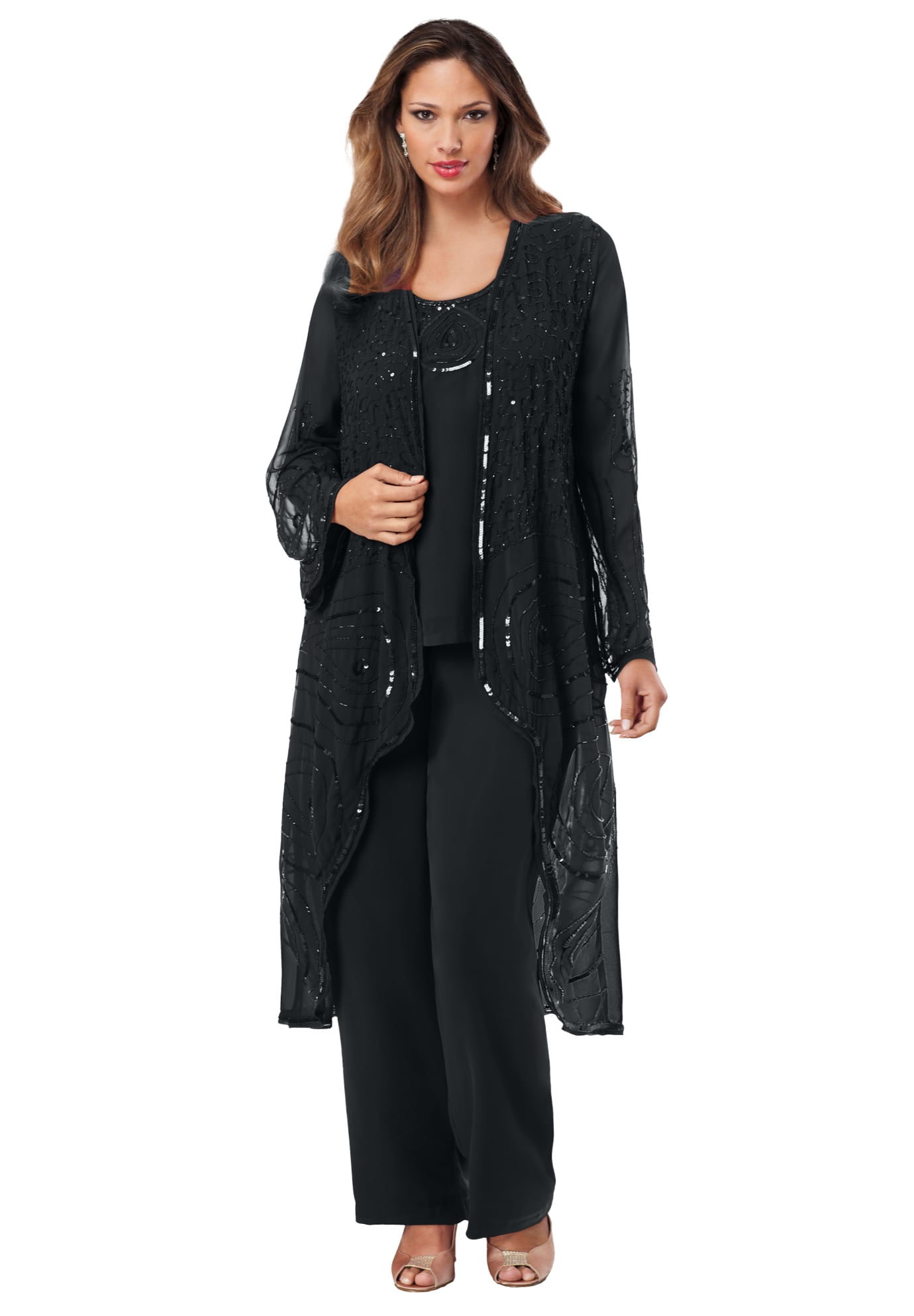 Roaman's Women's Plus Size Petite Beaded Pant Set - Walmart.com