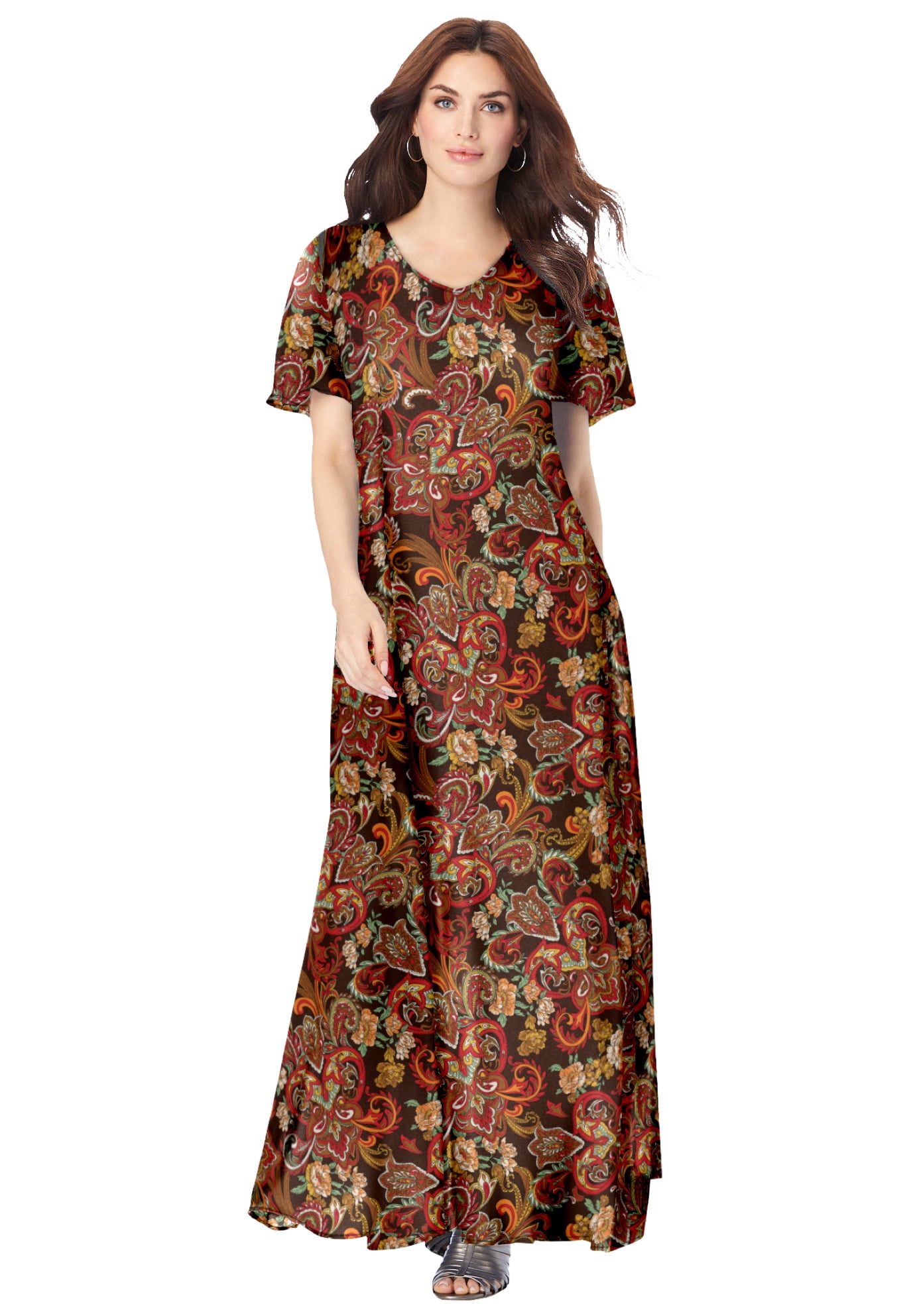 Roaman's Women's Plus Size Flutter Sleeve Crinkle Dress - Walmart.com
