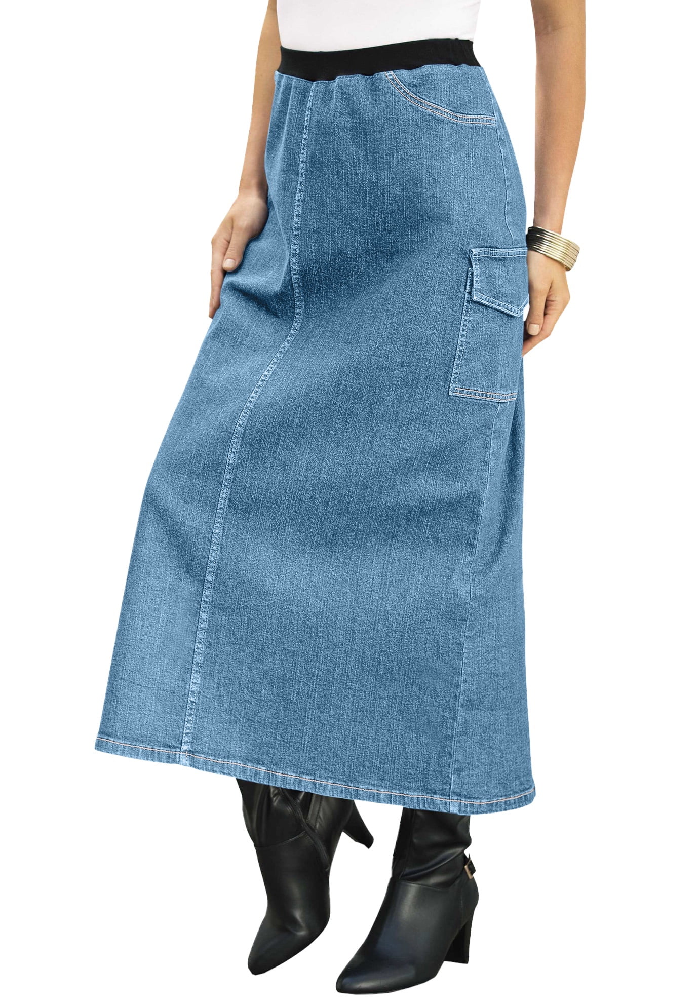 Roaman's Women's Plus Size Petite Invisible Stretch All Day Cargo Skirt ...