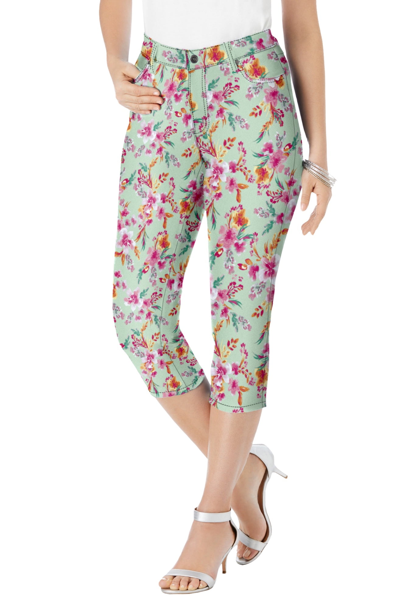 Roaman's Women's Plus Size Petite Invisible Stretch Contour Capri Jean ...