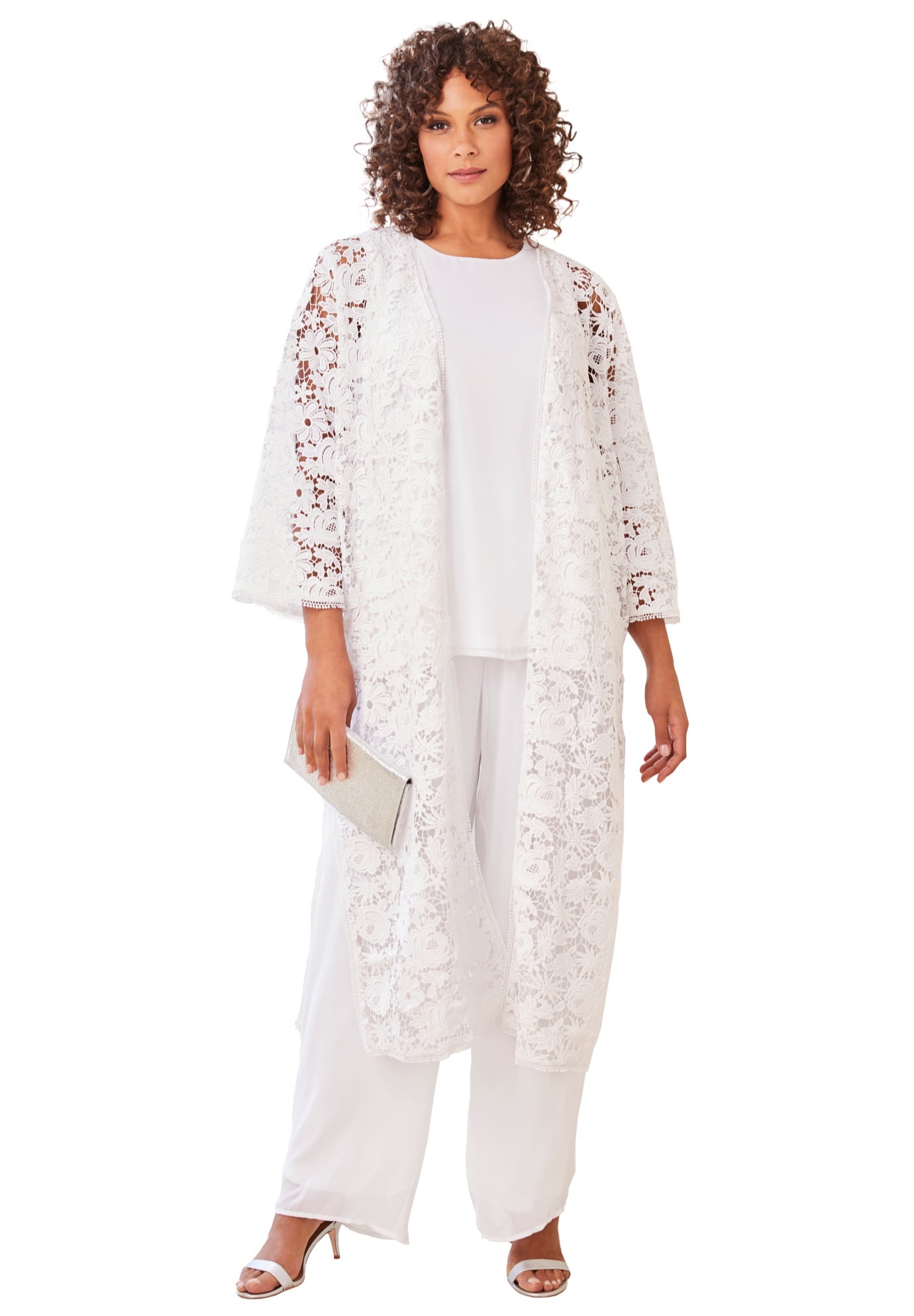 Roaman's Women's Plus Size Petite Lace Duster Pant Set - Walmart.com