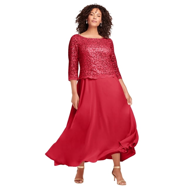 Roaman's Women's Plus Size Petite Lace Popover Gown - Walmart.com