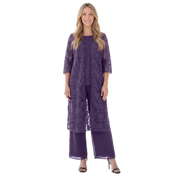 Roaman's Women's Plus Size Petite Plus Size 3-Piece Allover Lace Duster ...