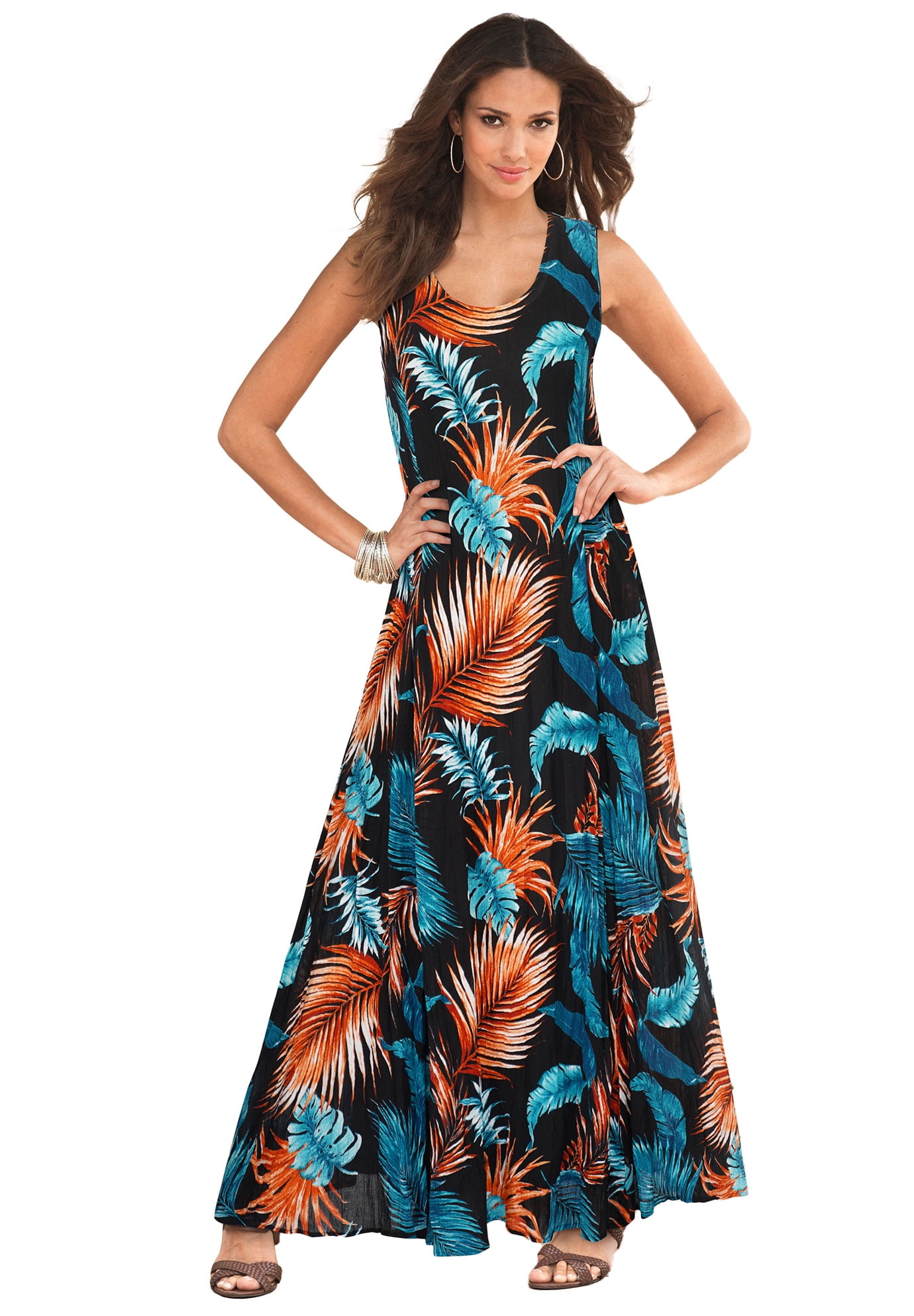 Roaman's Women's Plus Size Hand-Crinkled Sleeveless Dress - Walmart.com