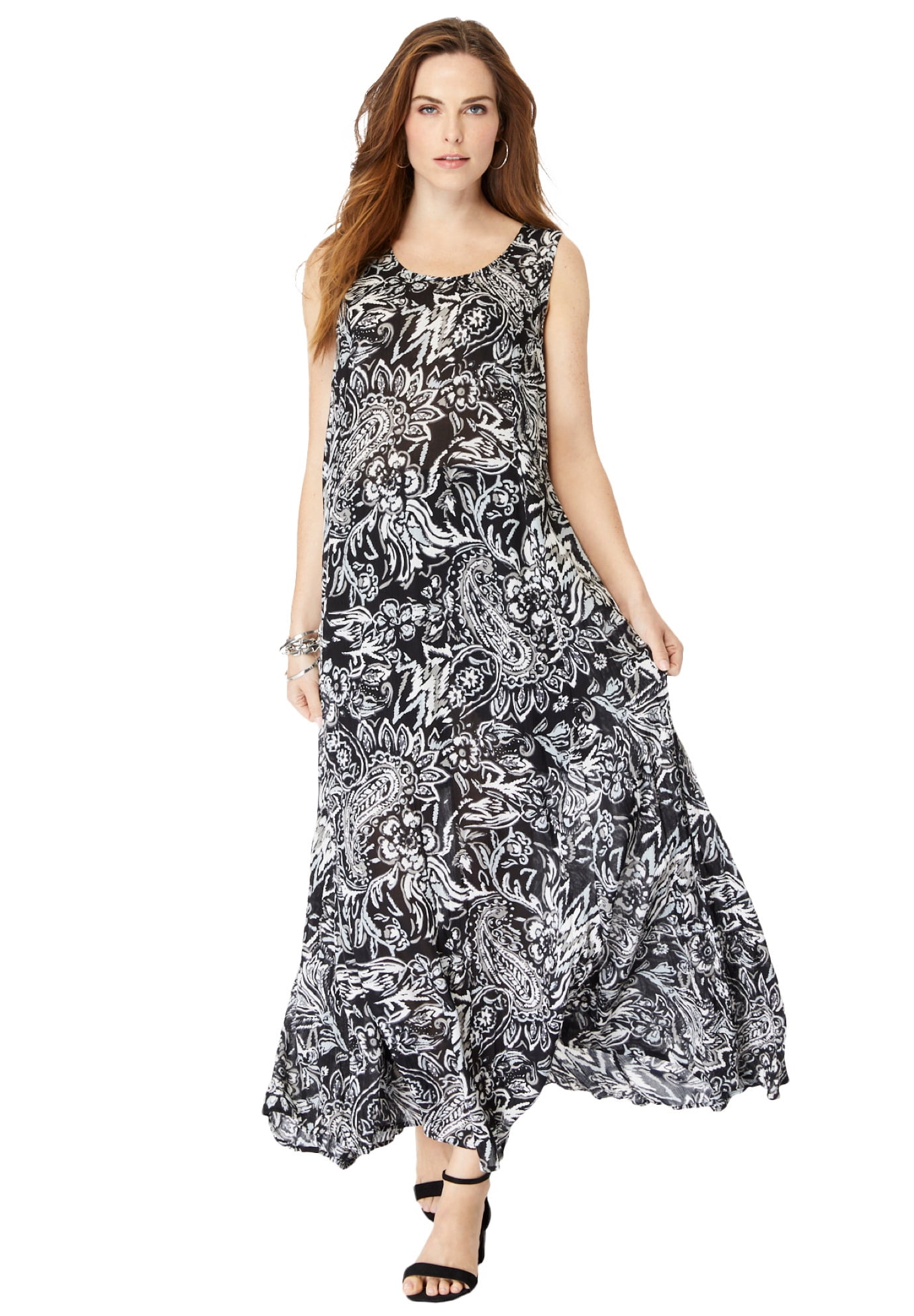 Roaman's Women's Plus Size Sleeveless Crinkle Dress - Walmart.com