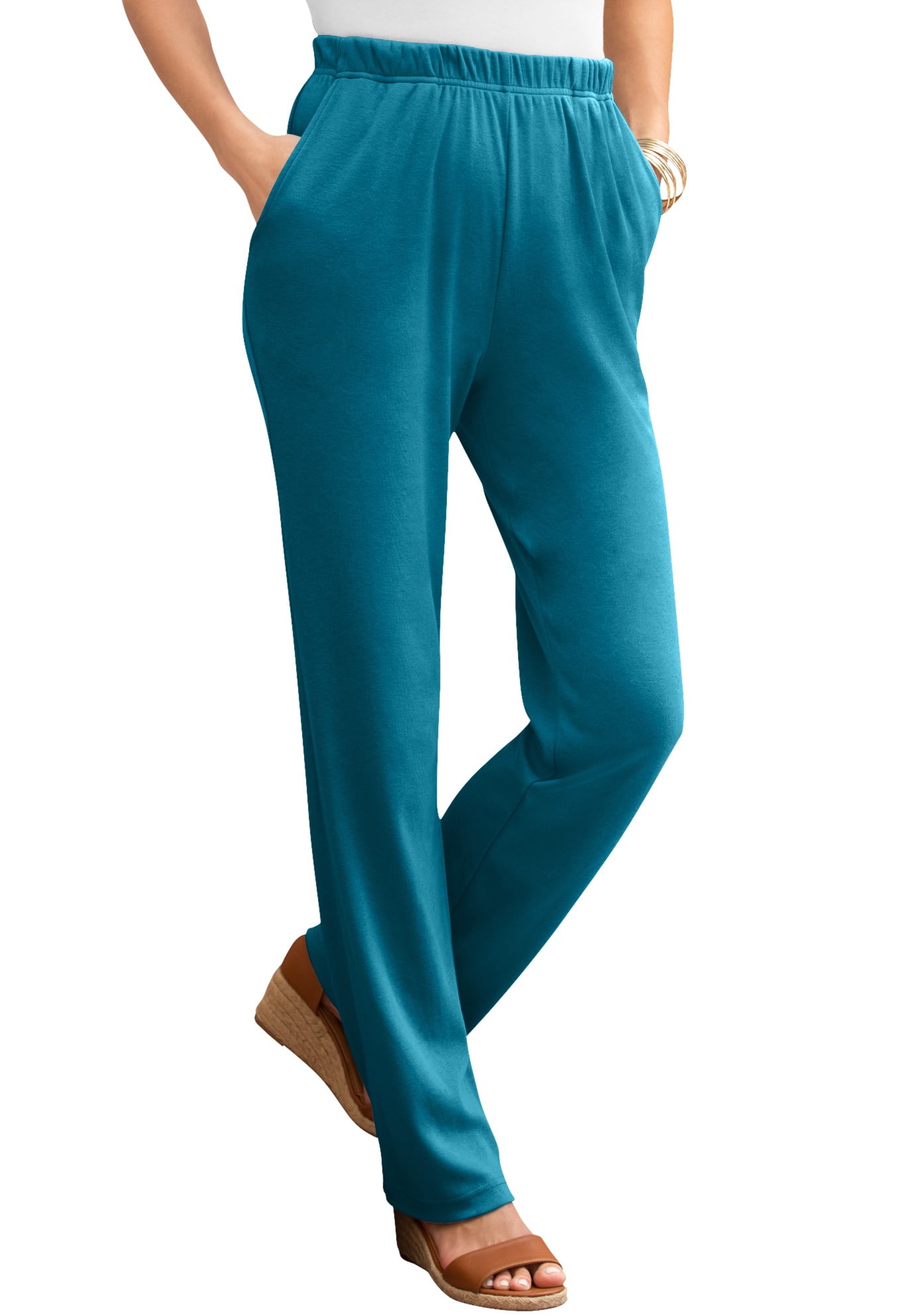 Roaman's Women's Plus Size Petite Straight-Leg Soft Knit Pant Pull On ...