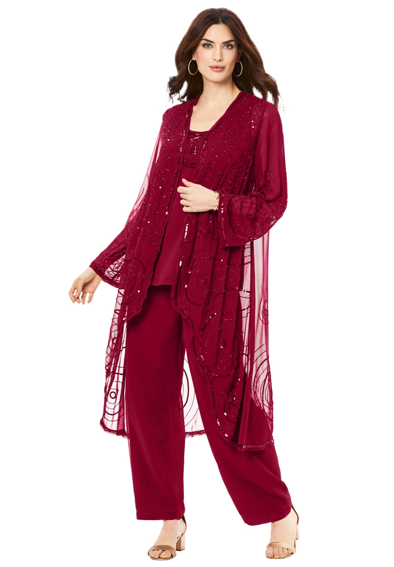 Roaman's Women's Plus Size Petite Beaded Pant Set - Walmart.com
