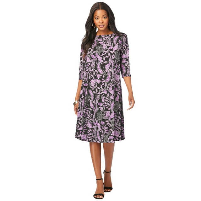 Roaman's Women's Plus Size Petite Ultrasmooth Fabric Boatneck Swing ...