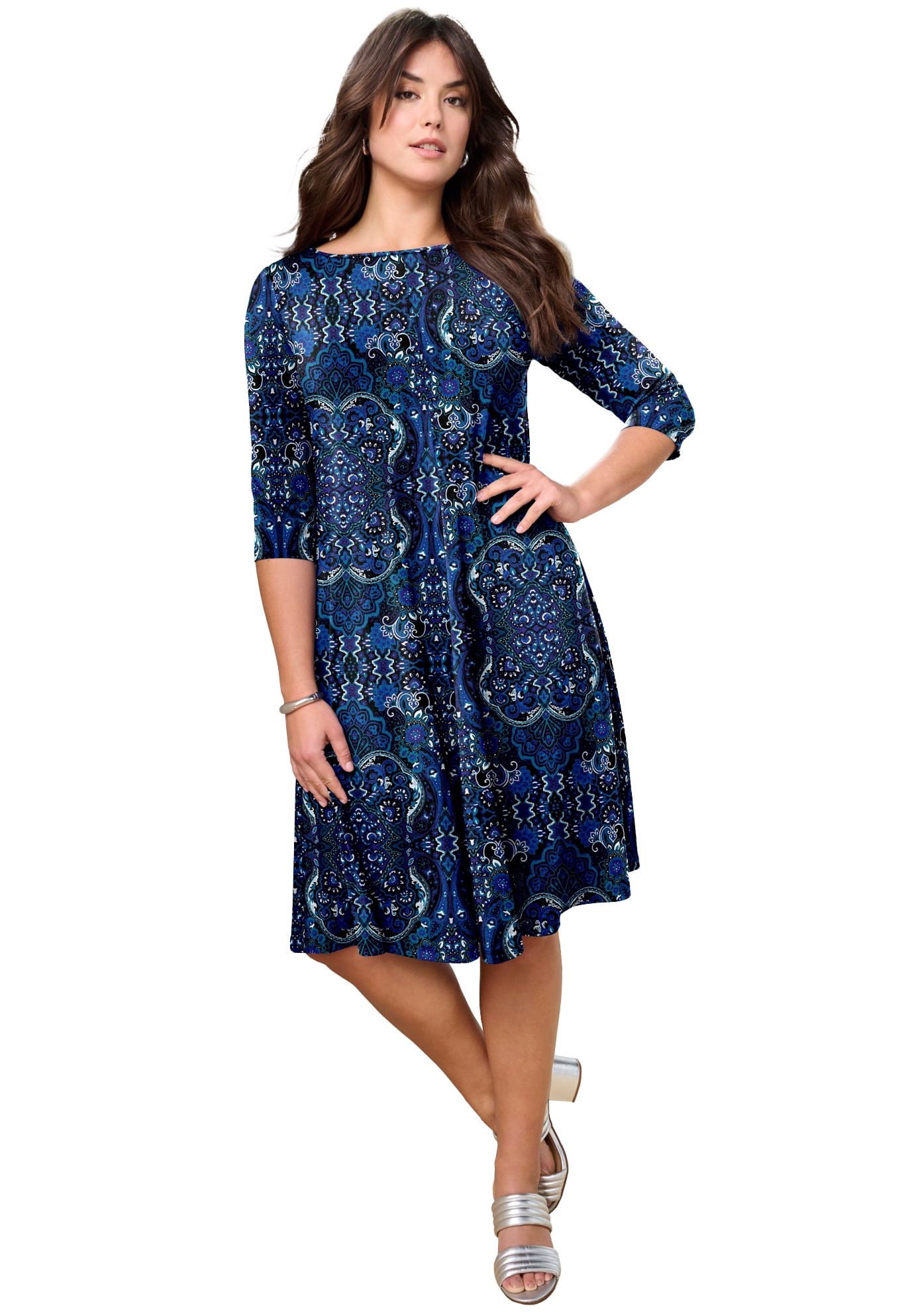 Roaman's Women's Plus Size Petite Ultrasmooth Plus Size Boatneck Swing ...