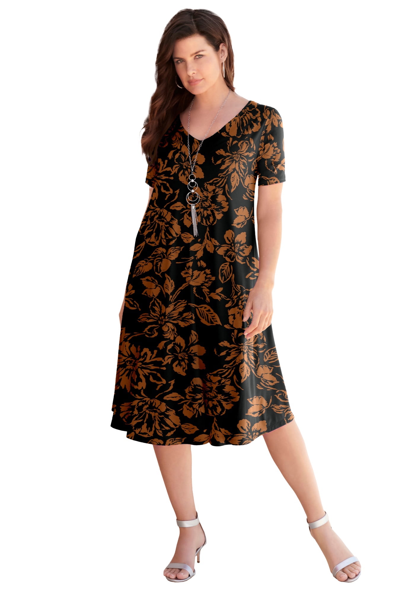 Roaman's Women's Plus Size Petite Ultrasmooth Plus Size V-Neck Swing ...