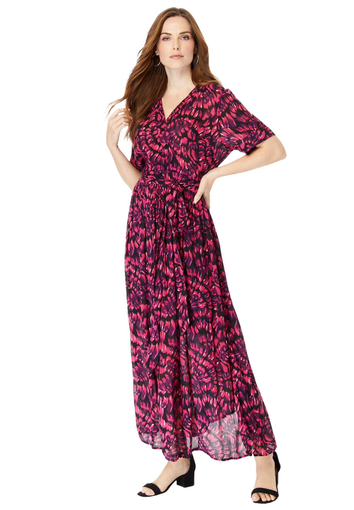 Roaman's Women's Plus Size Petite Wrap Maxi Crinkle Dress - Walmart.com