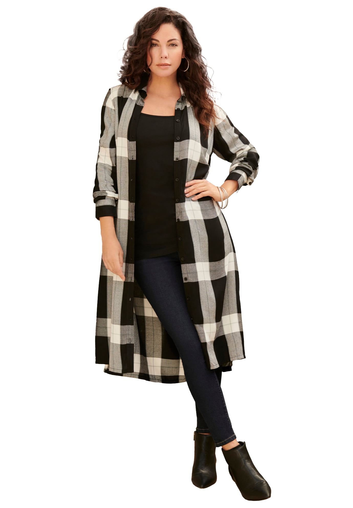 Roaman's Women's Plus Size Plaid Button Front Ultra Tunic - Walmart.com