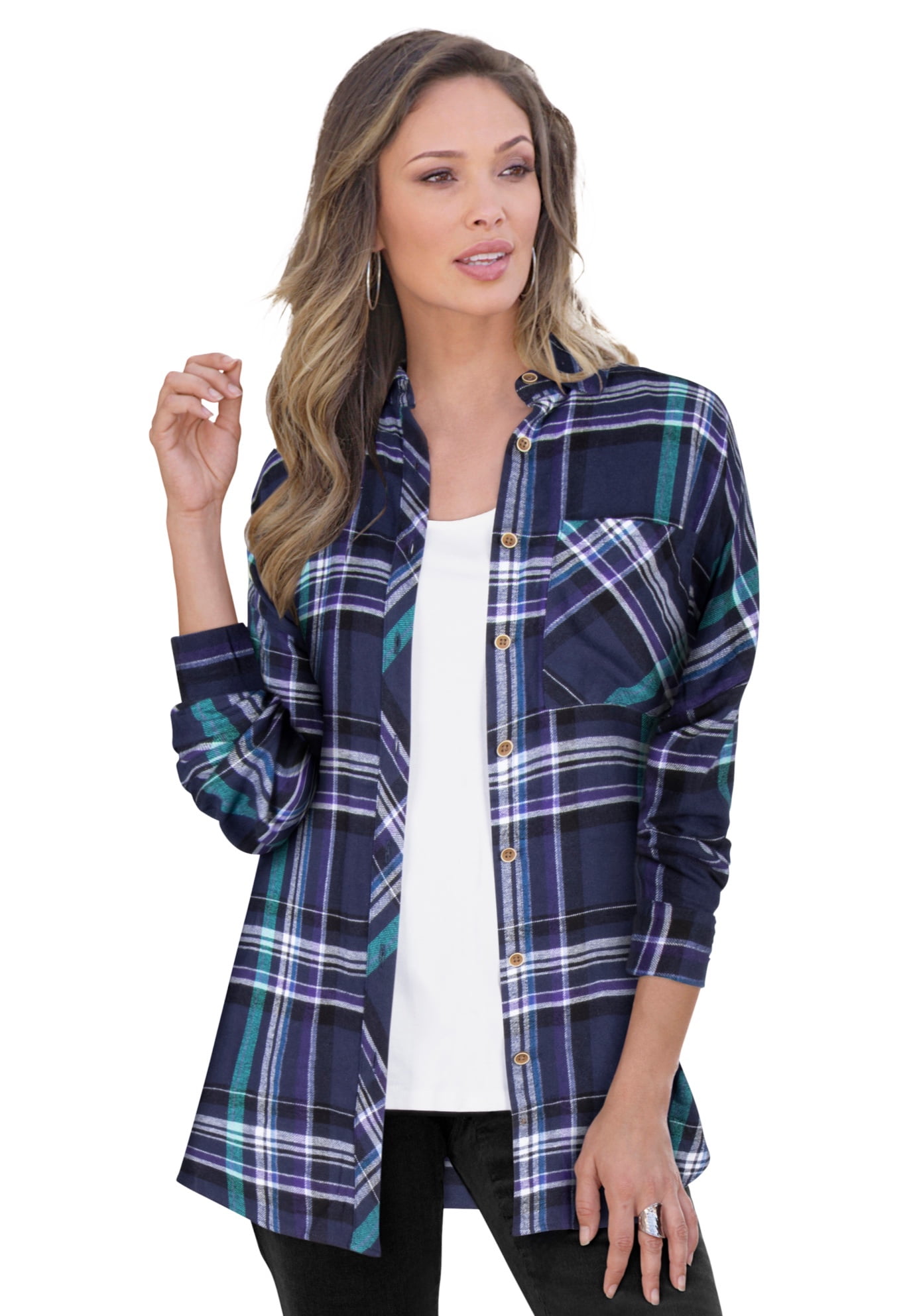 Roaman's Women's Plus Size Plaid Flannel Tunic - Walmart.com