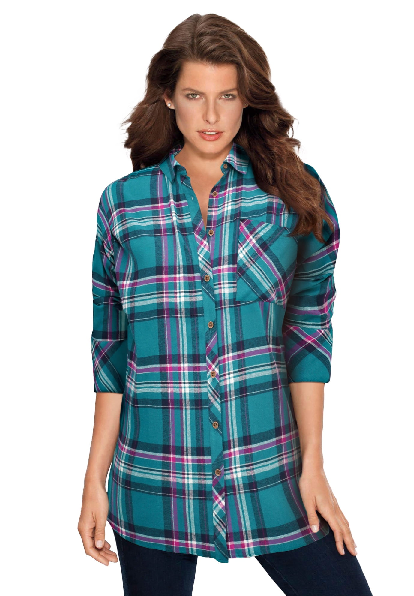 Roaman's Women's Plus Size Plaid Flannel Tunic - Walmart.com