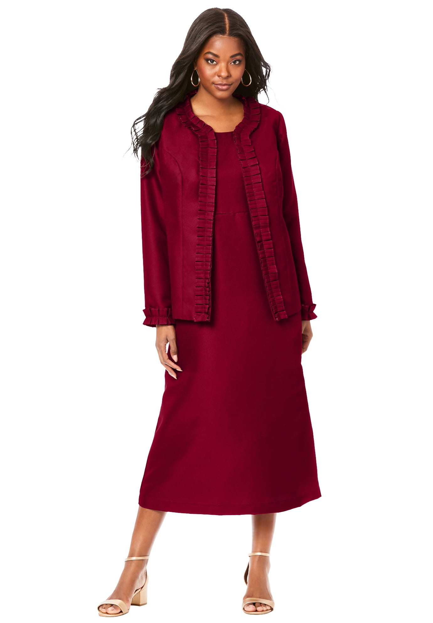 Roaman's Women's Plus Size Long Sleeve Pleated Jacket Dress Set ...
