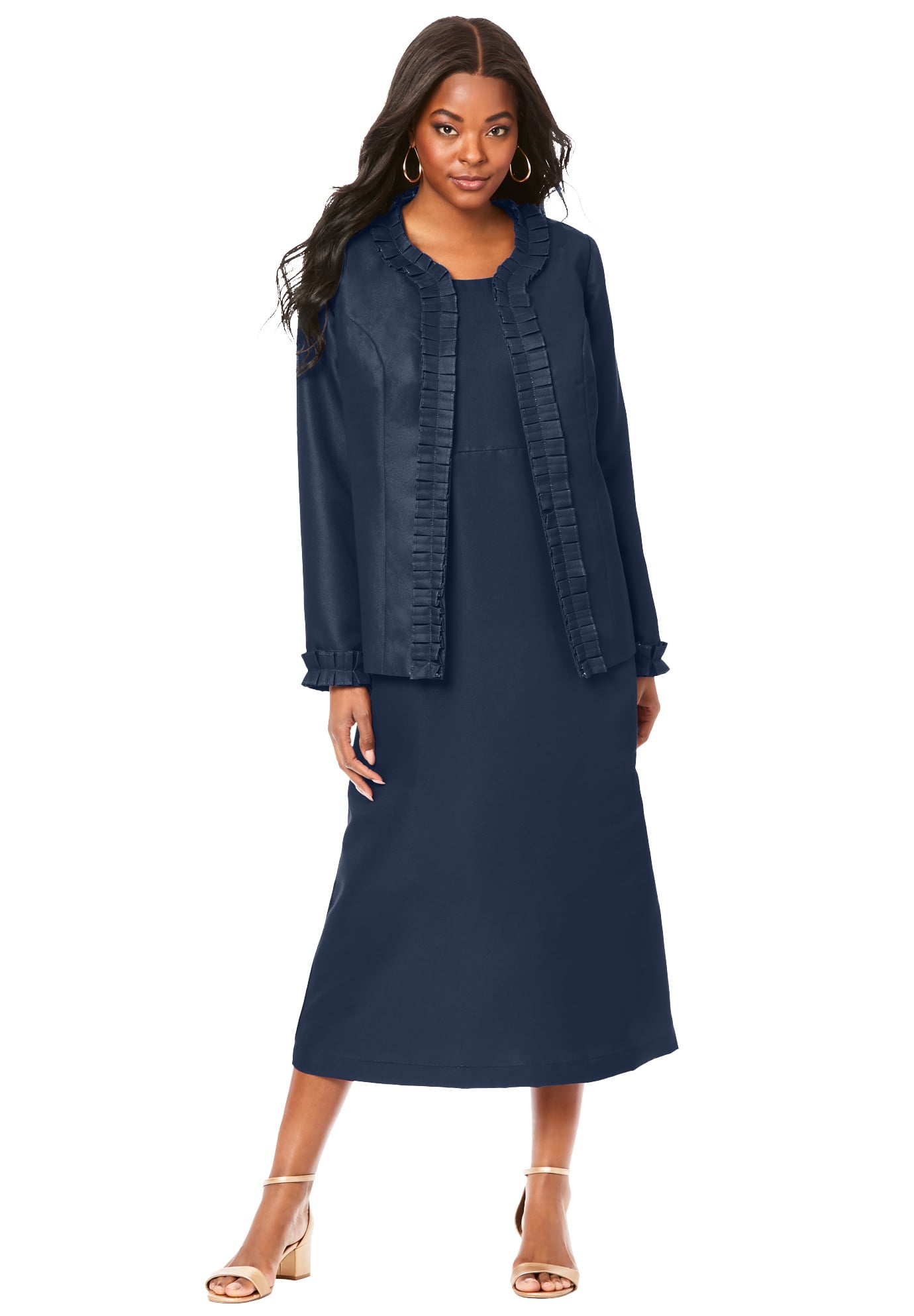 Roaman's Women's Plus Size Pleated Suit Jacket Dress - Walmart.com