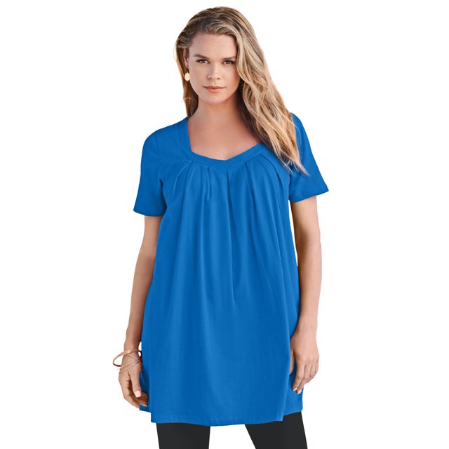 Roaman's Women's Plus Size Pleatneck Ultimate Tunic - 1X, Vivid Blue ...