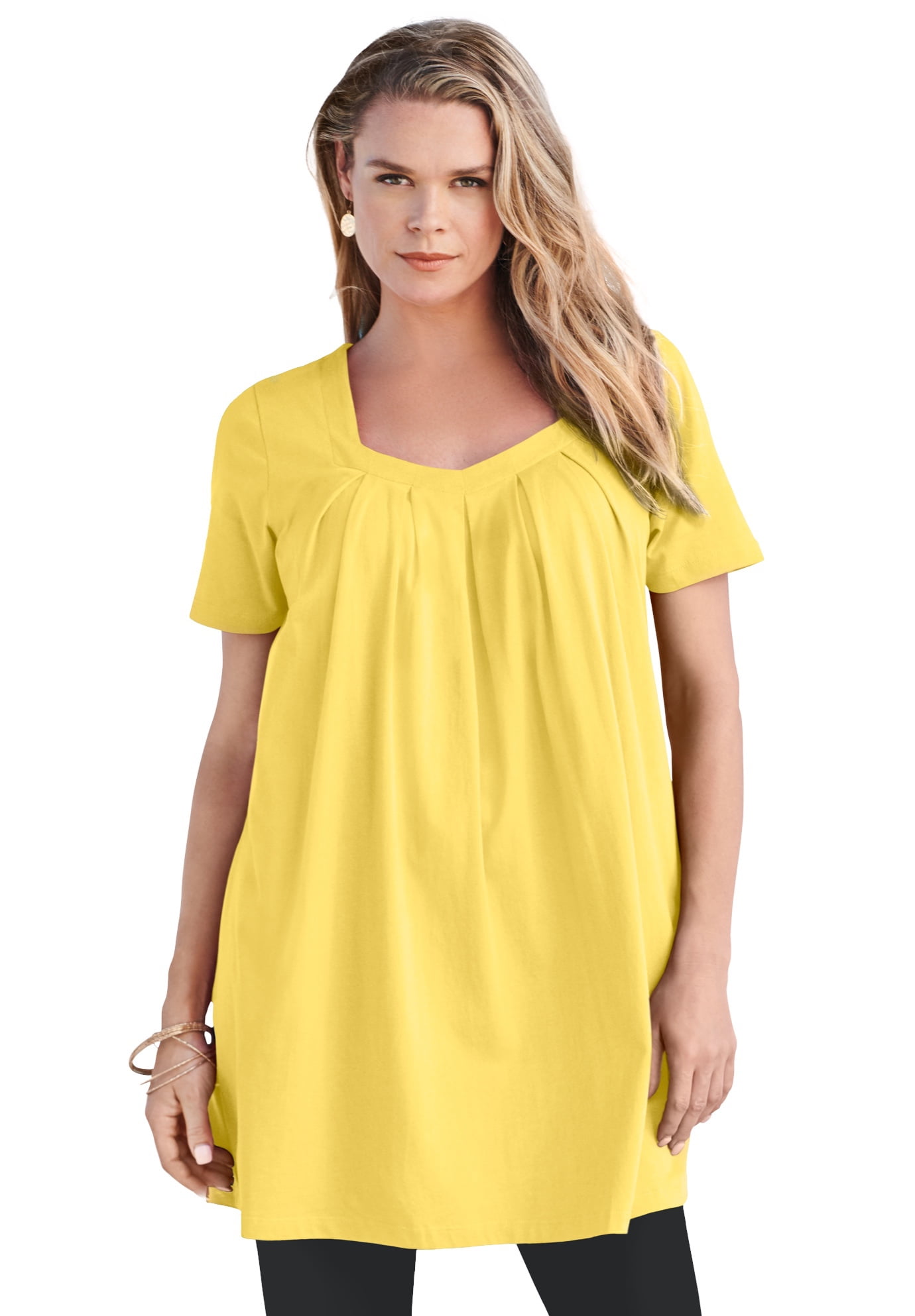 Roaman's Women's Plus Size Pleatneck Ultimate Tunic - 3X, Lemon Mist ...