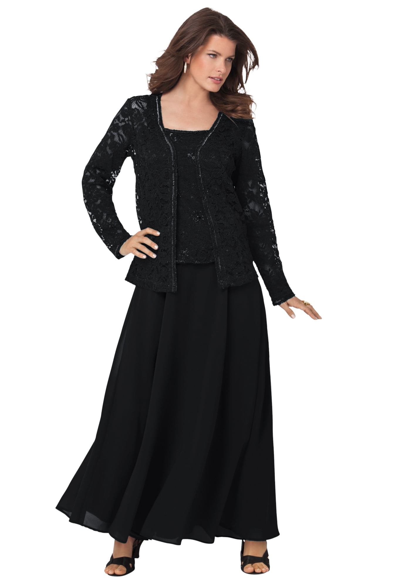 Roaman's Women's Plus Size Plus-Size 2 Piece Long Sleeve Embellished ...