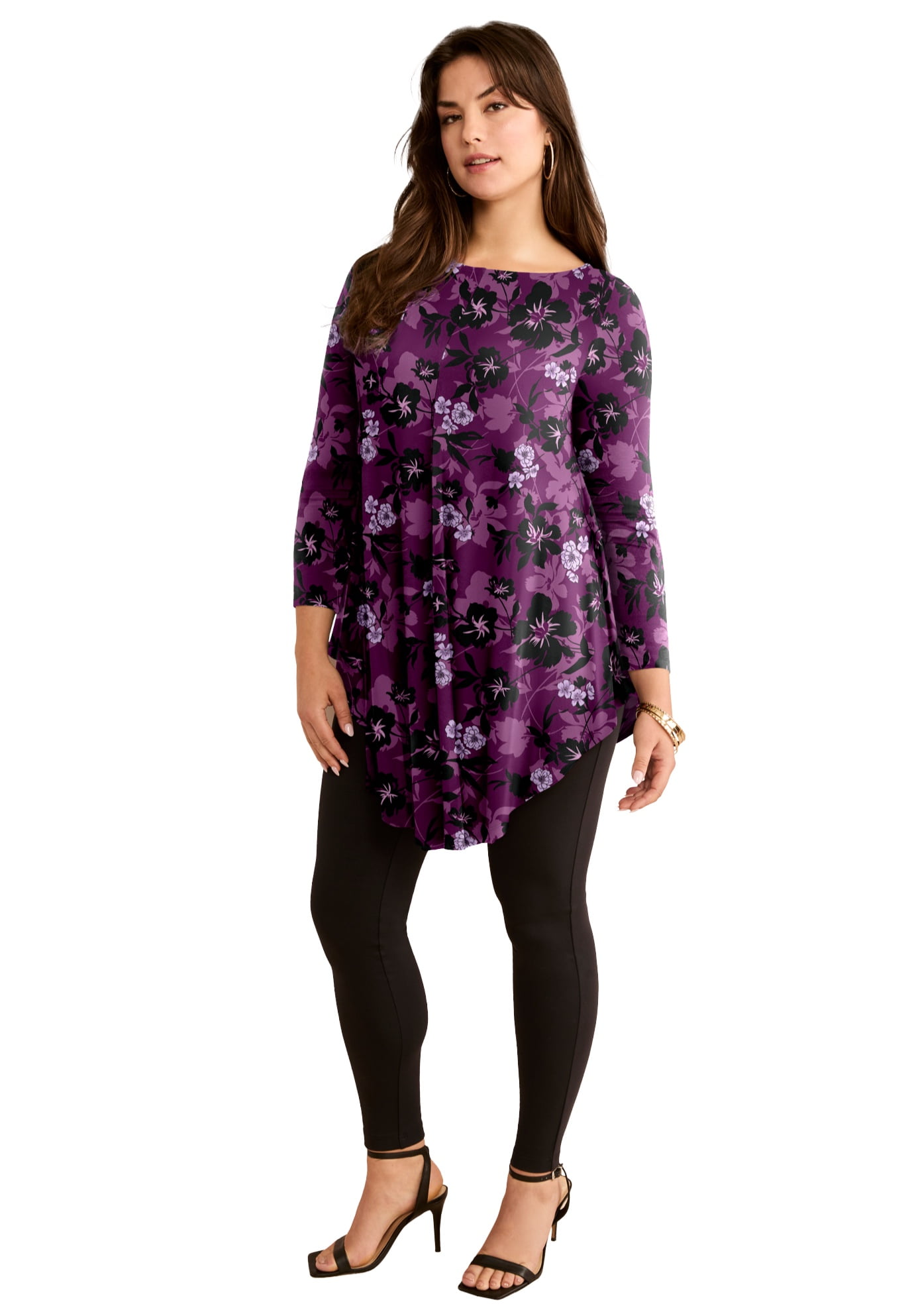 Roaman's Women's Plus Size Plus Size Boatneck Swing Ultra Drape Tunic ...