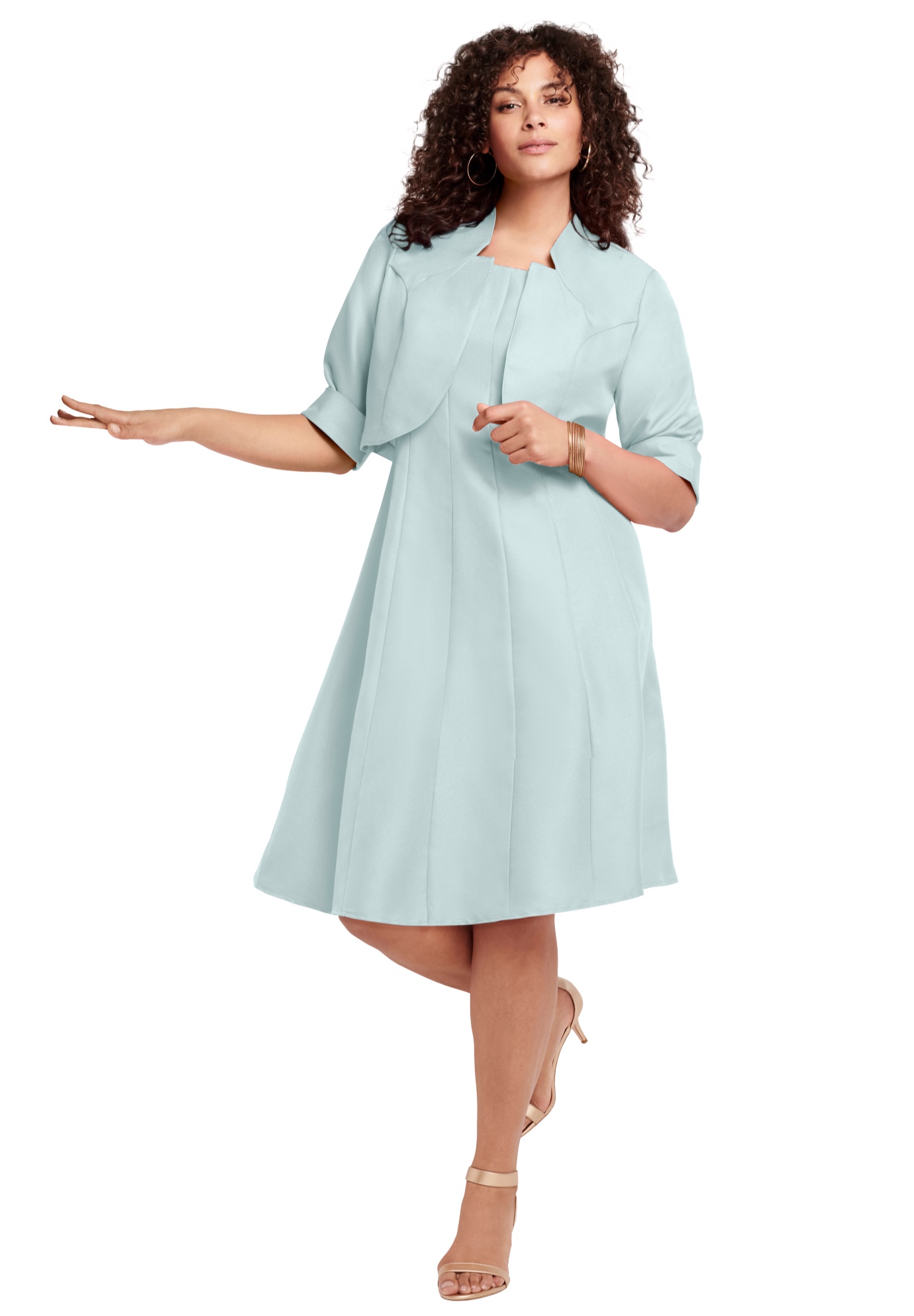 Roaman's Women's Plus Size Plus Size Elbow Sleeve Fit-And-Flare Dress ...