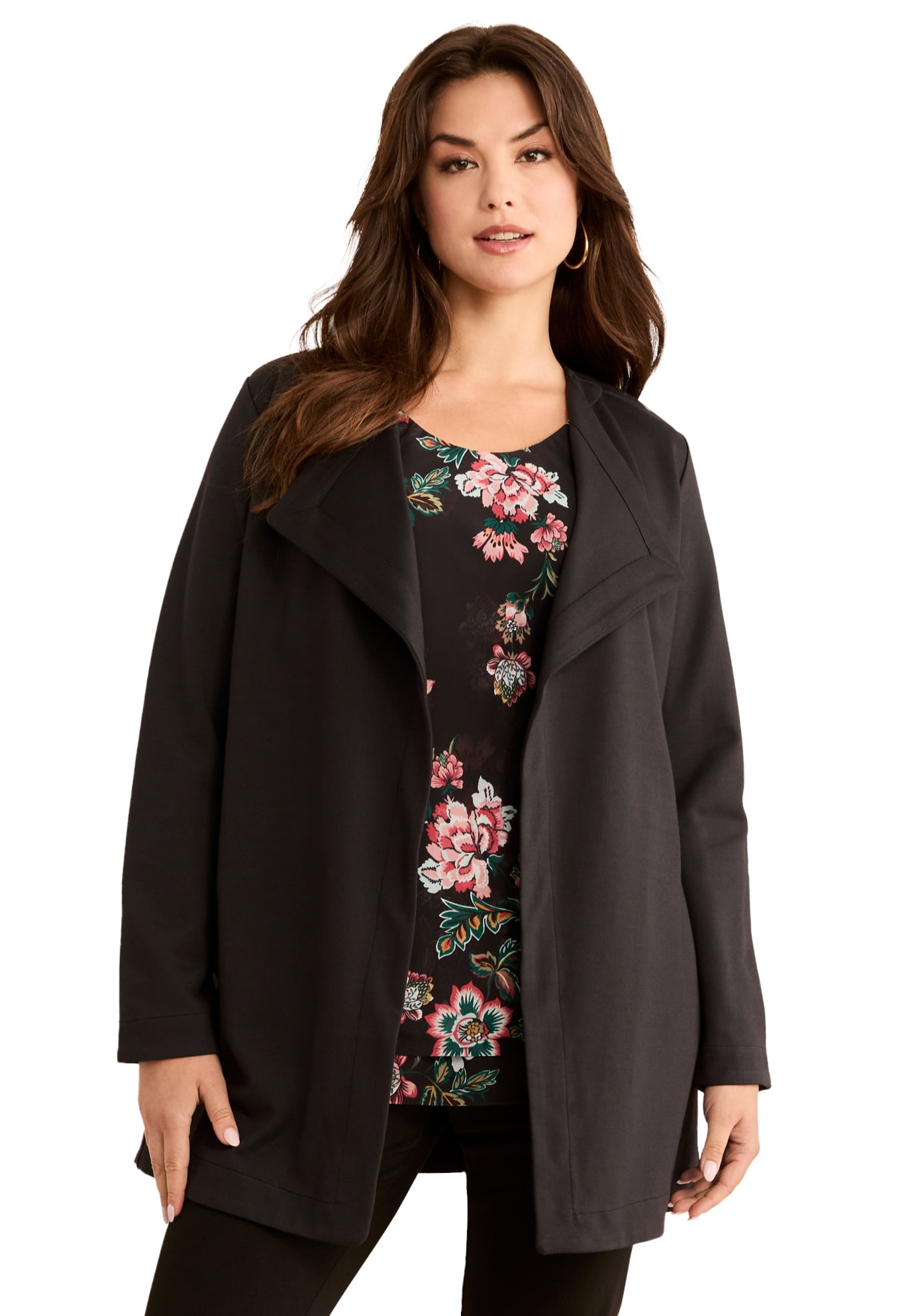 Roaman's Women's Plus Size Ultimate Ponte Drape Collar Jacket - Walmart.com
