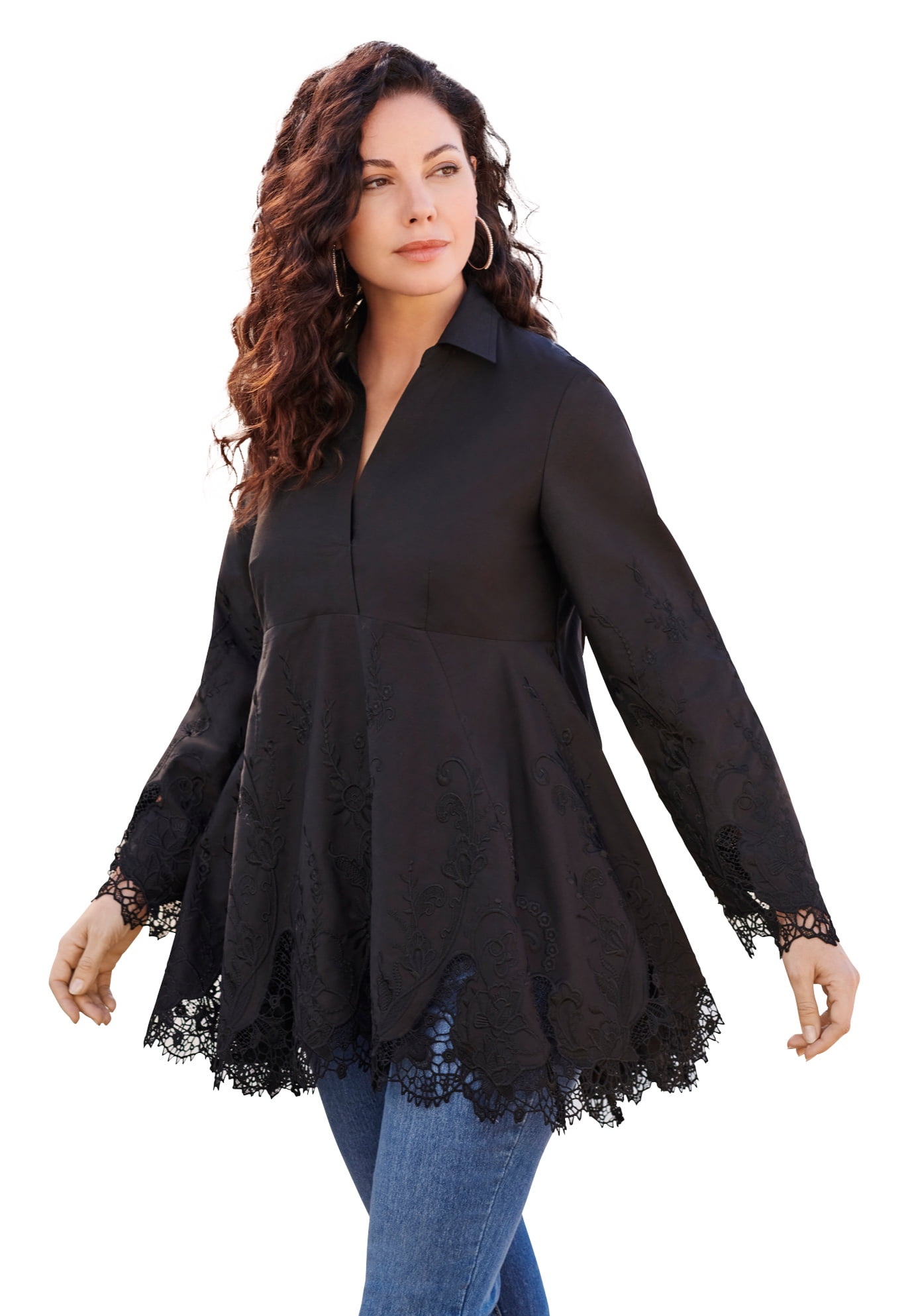 Roaman's Women's Plus Size Poplin Embroidered Swing Tunic - Walmart.com