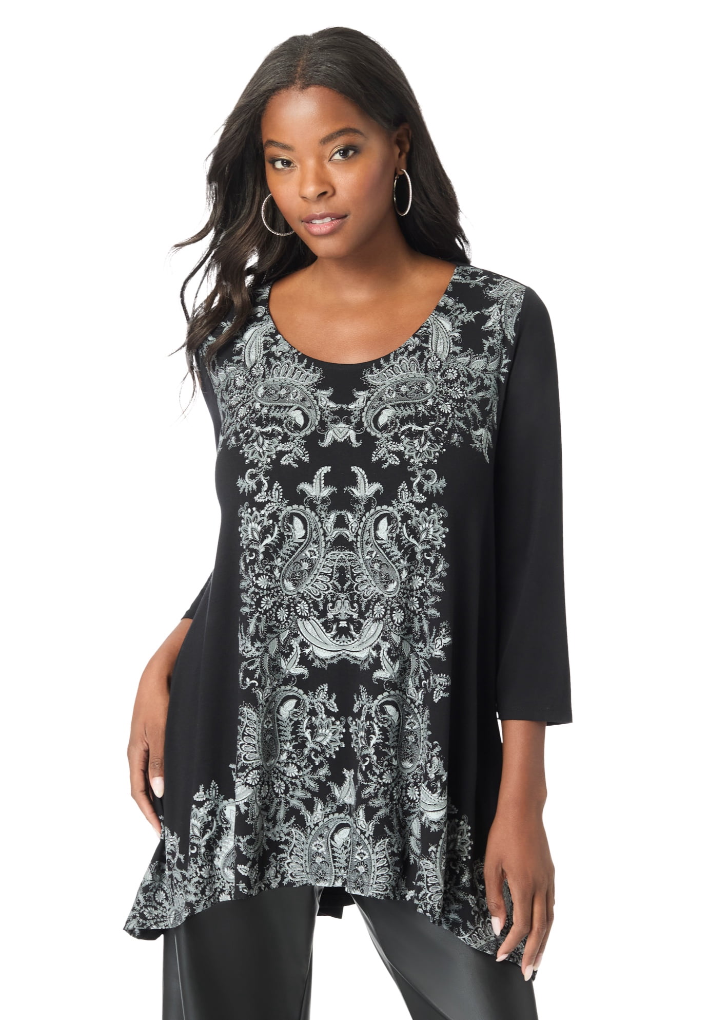 Roaman's Women's Plus Size Printed Tulip-Hem Ultra Femme Tunic ...