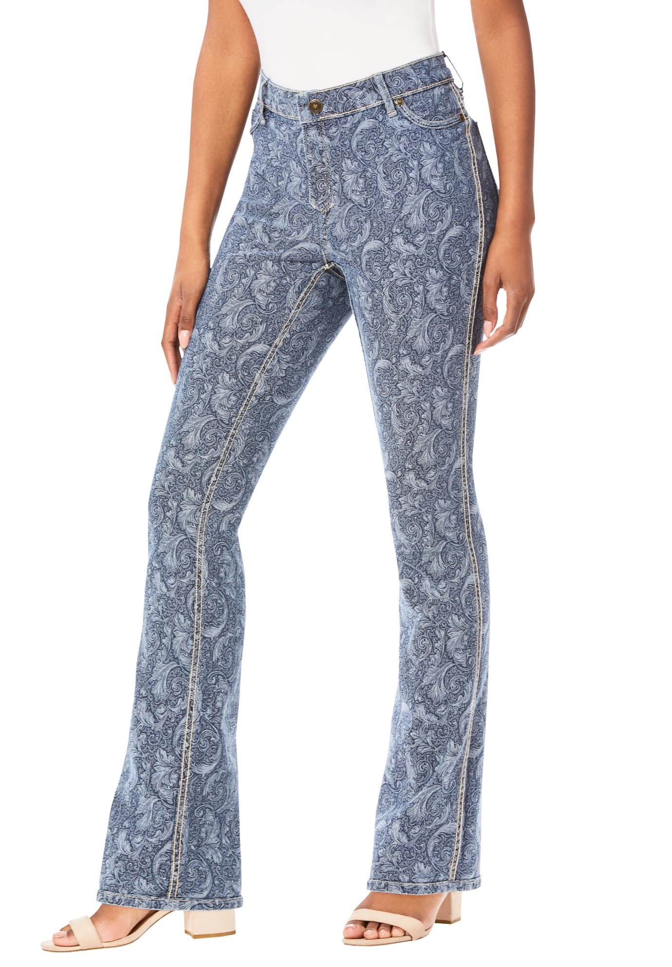 Roaman's Women's Plus Size Reversible Printed Bootcut Jean - Walmart.com