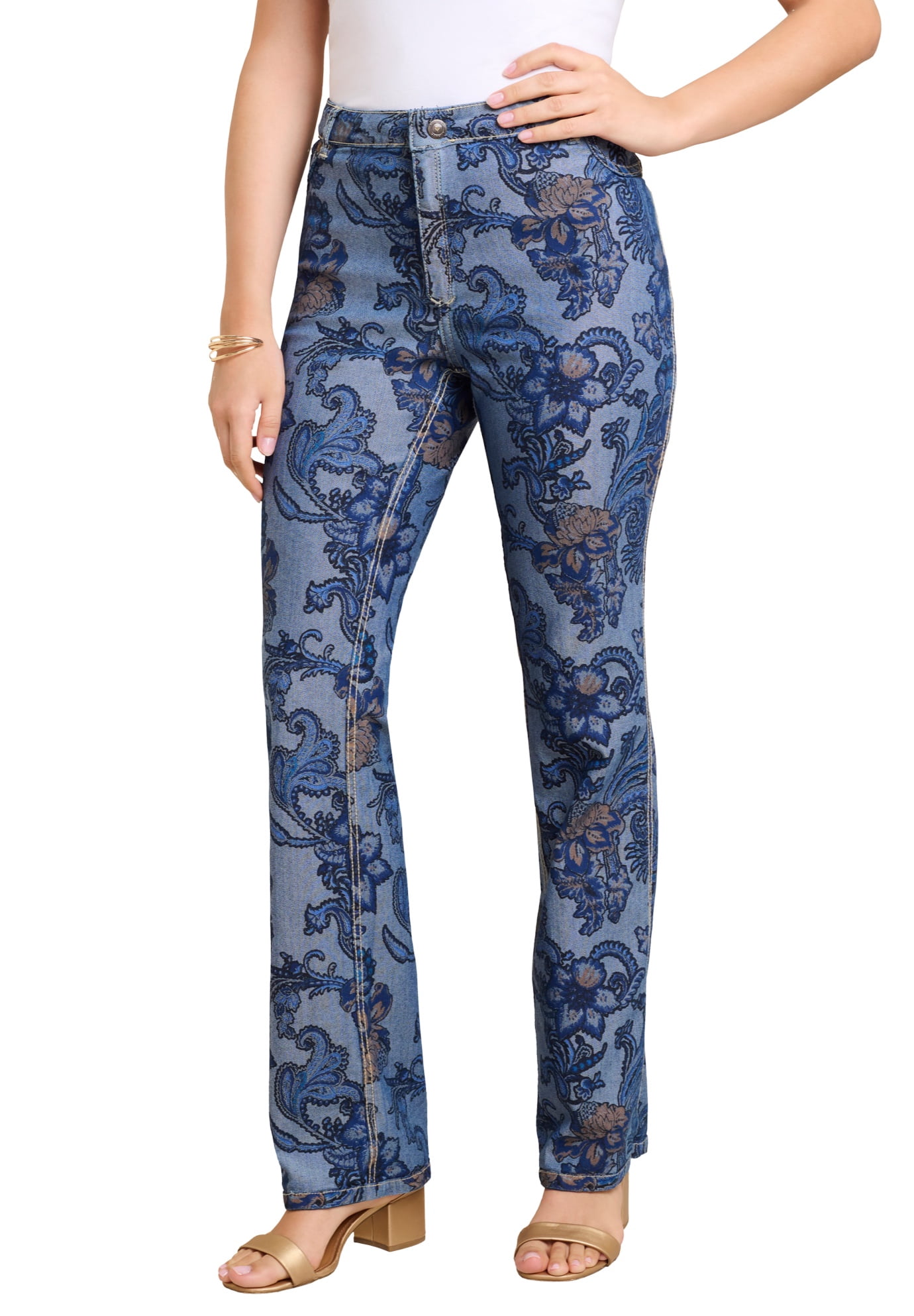 Roaman's Women's Plus Size Reversible Printed Bootcut Jean - Walmart.com