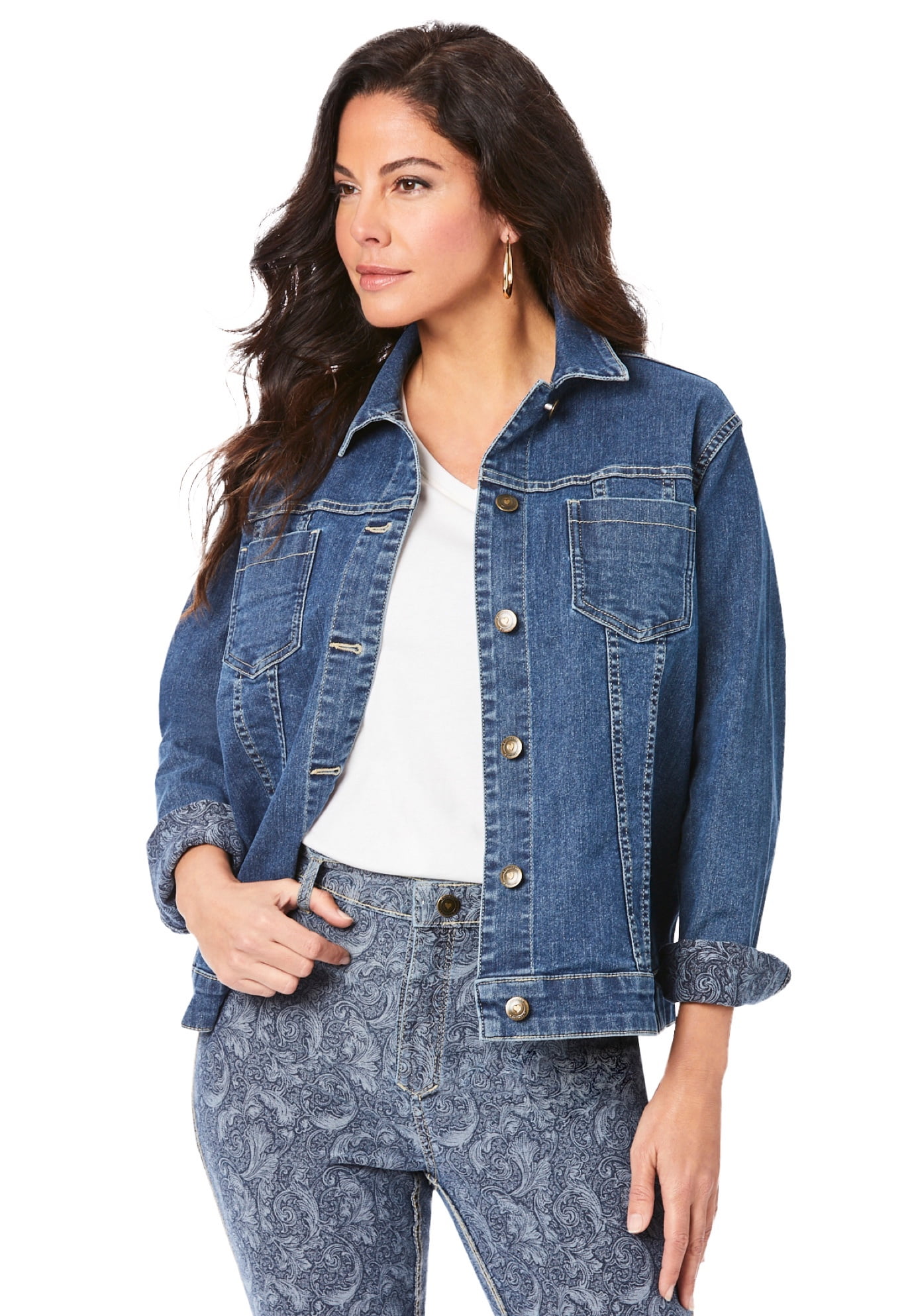 Roaman's Women's Plus Size Reversible Stretch Denim Jacket - Walmart.com