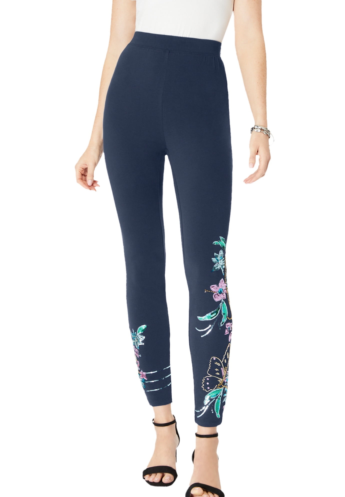 Roaman's Women's Plus Size Rhinestone Side-Seam Essential Stretch ...