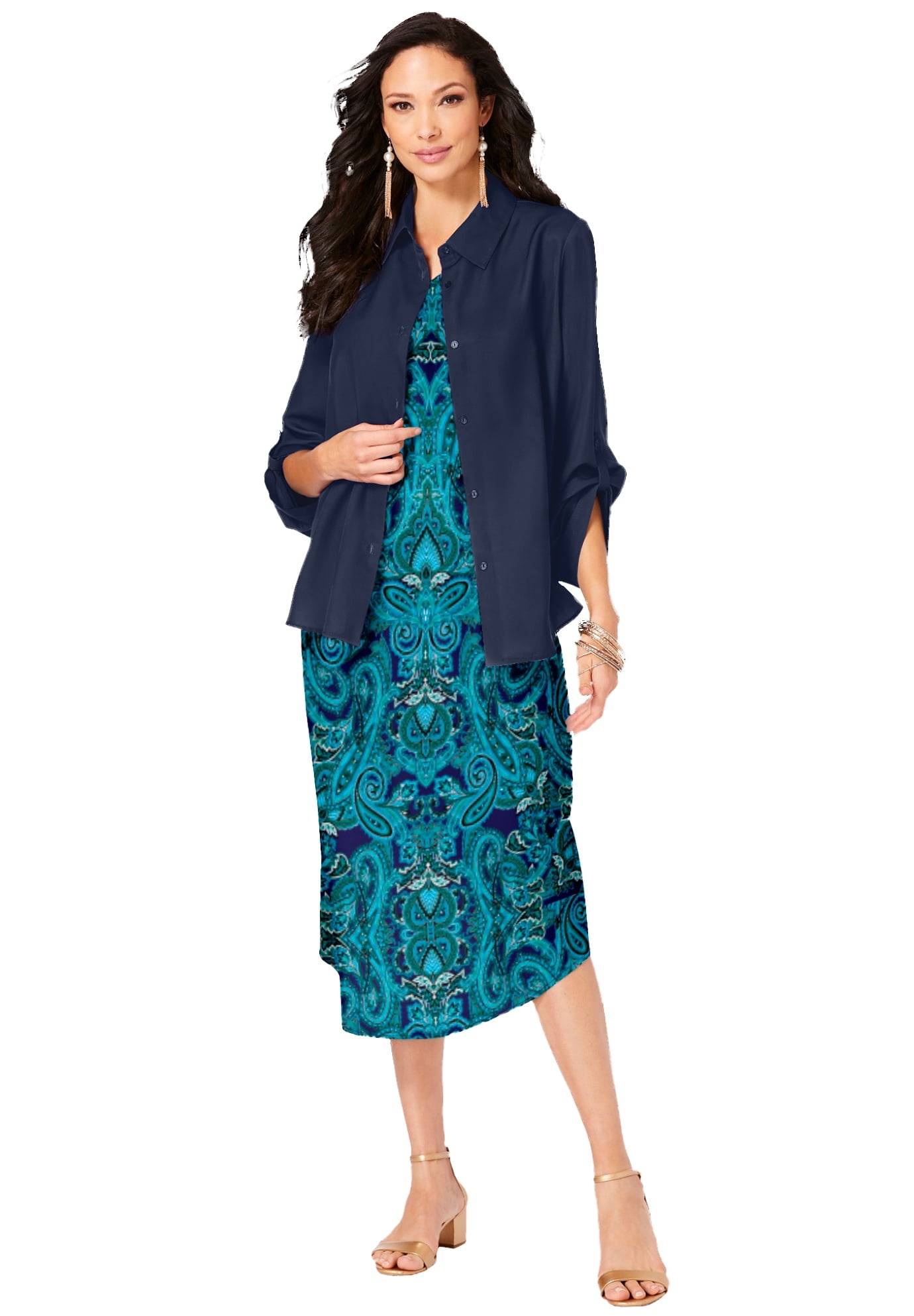 Roaman's Women's Plus Size Roll Tab Jacket Dress - Walmart.com