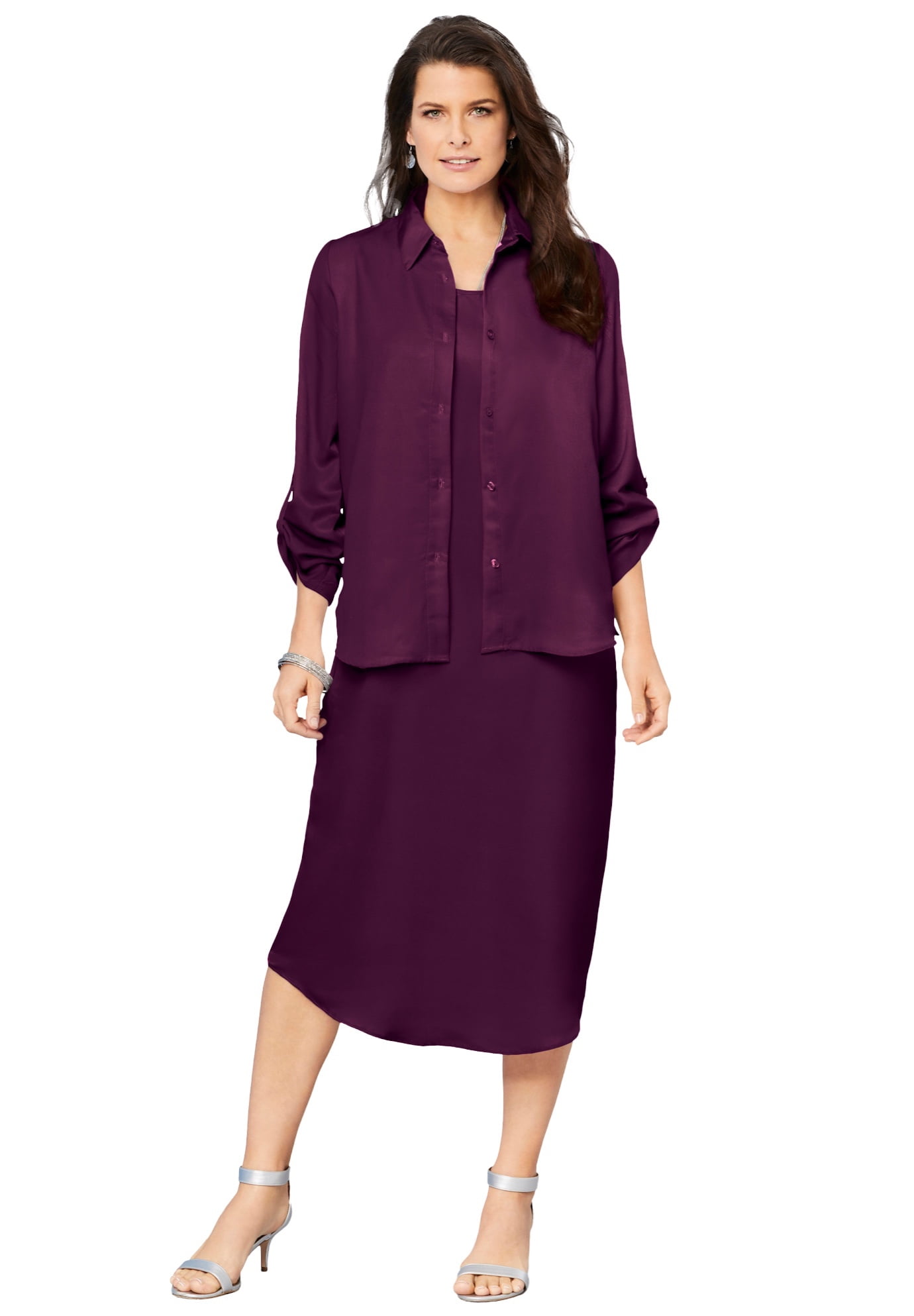 Roaman's Women's Plus Size Roll Tab Jacket Dress - Walmart.com