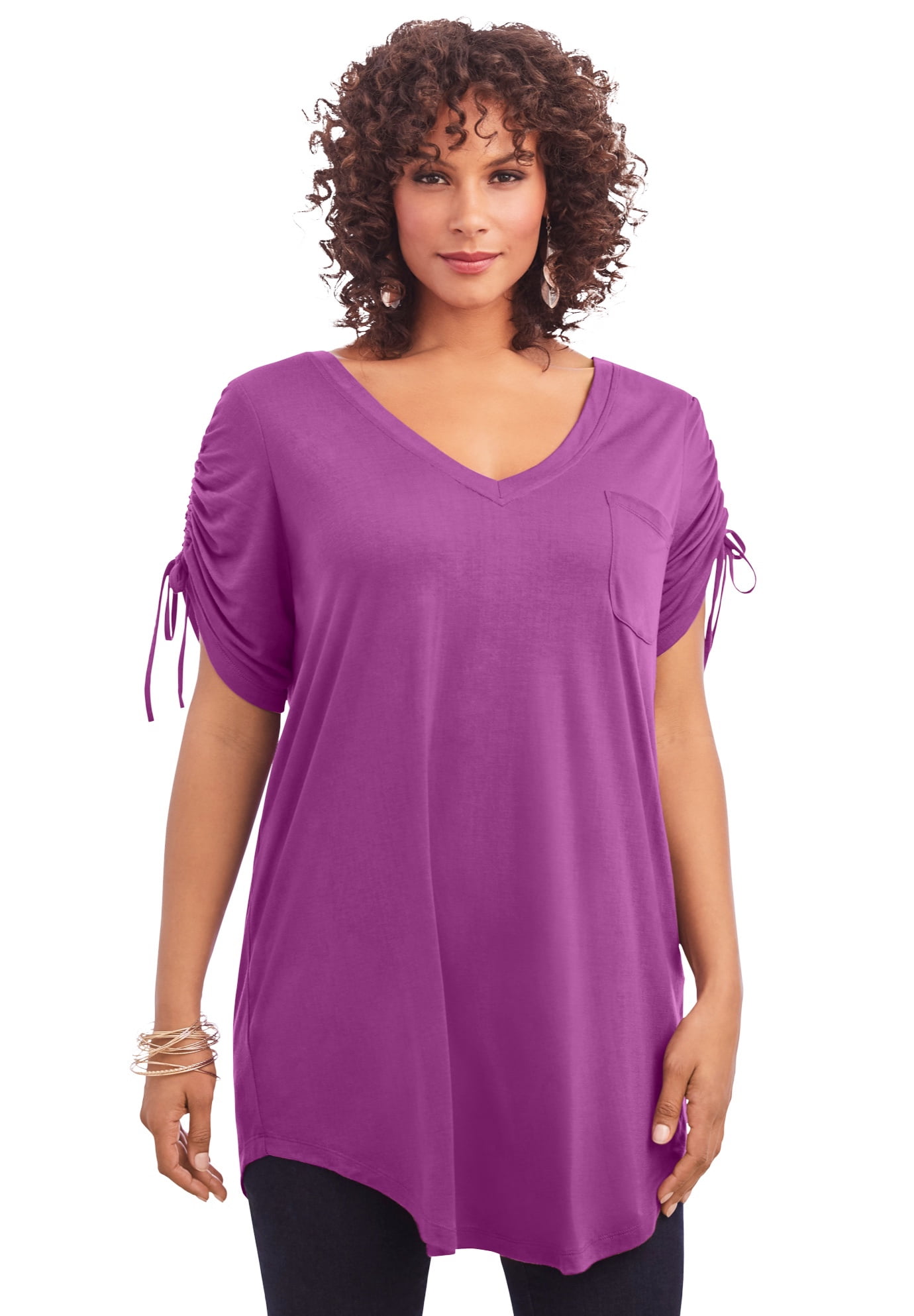 Roaman's Women's Plus Size Ruched Sleeve Ultra Femme Tunic - Walmart.com