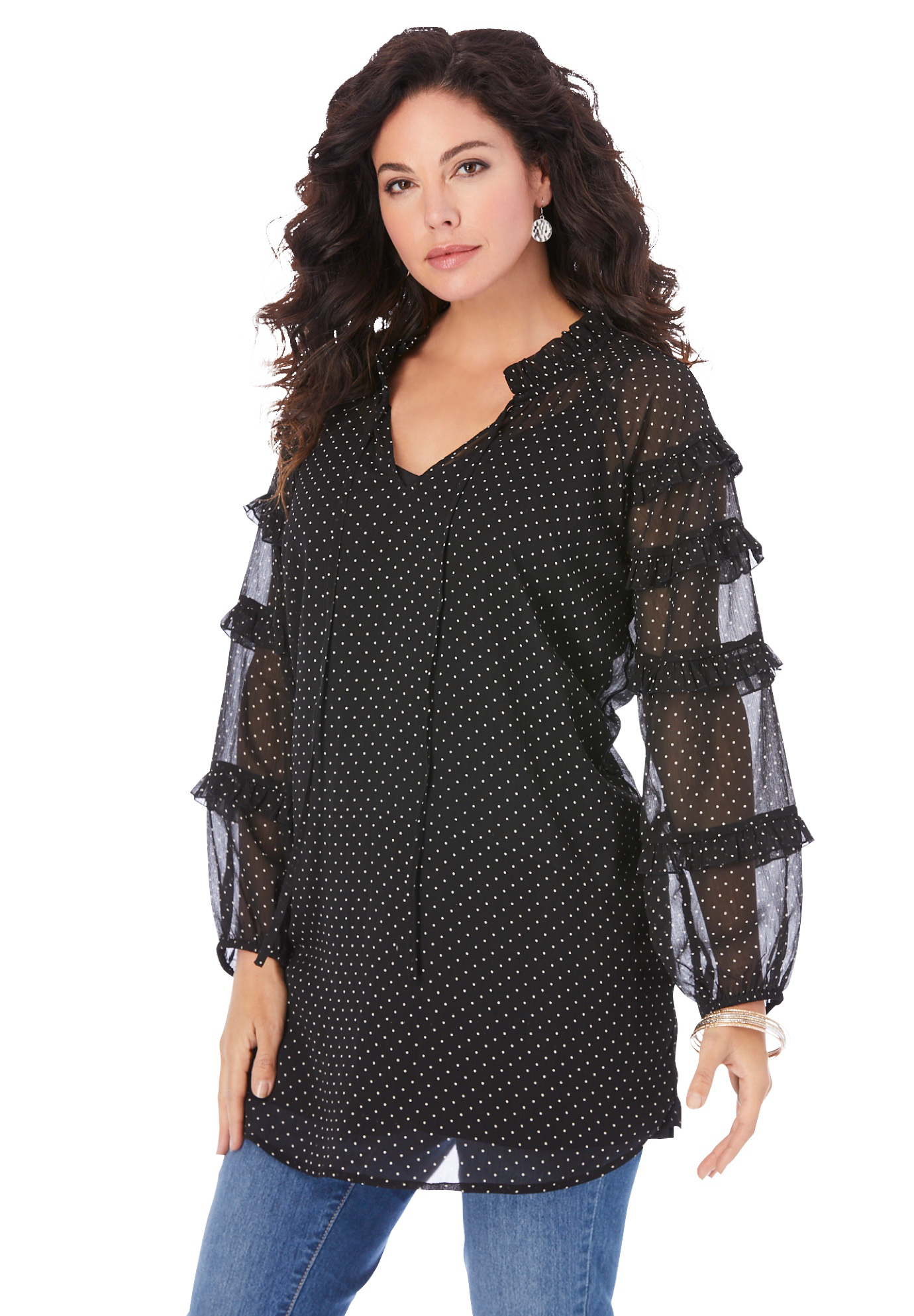 Roaman's Women's Plus Size Ruffle Blouse - Walmart.com